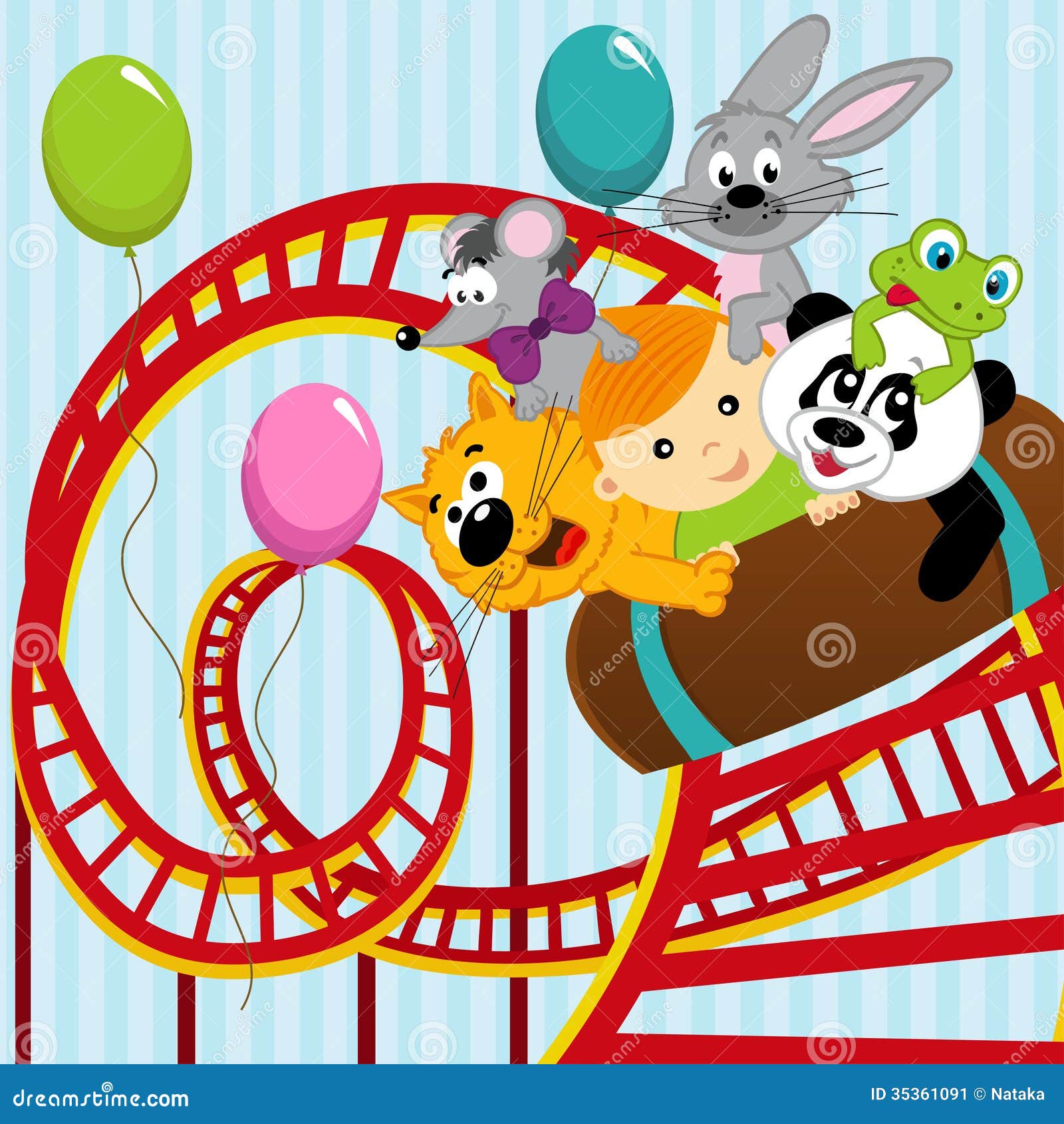 Roller Coaster Boy and Animals Stock Vector - Illustration of coaster ...