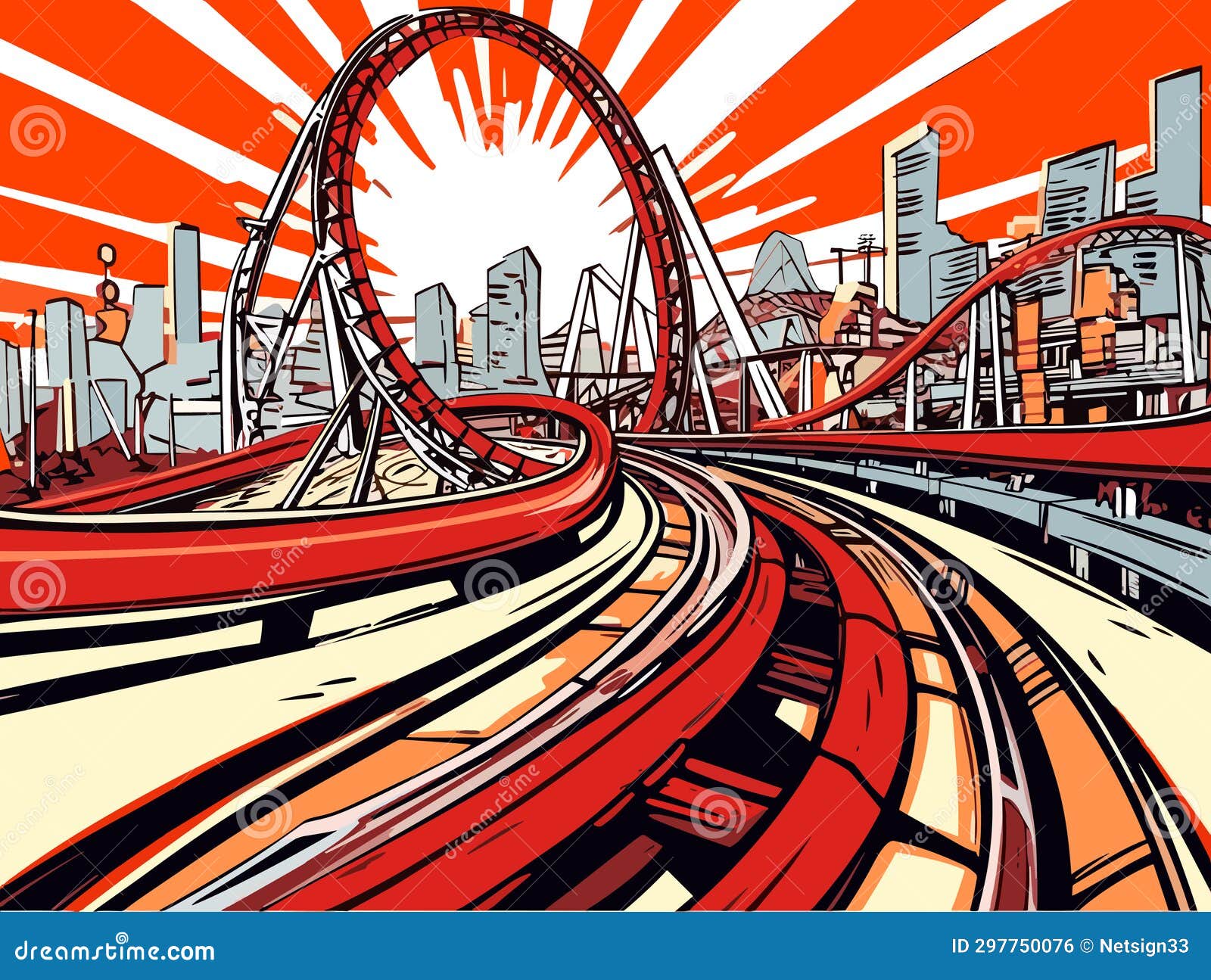 A Roller Coaster in a City - Red Roller Coaster Ride at Fairground ...