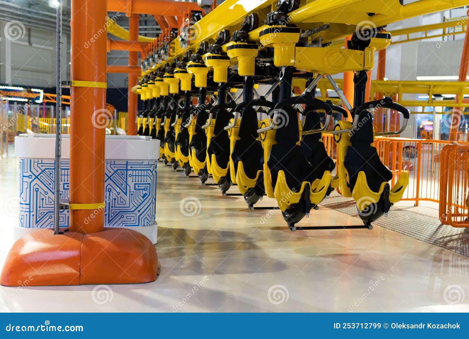 Roller Coaster with Empty Seat Parking Inside the Station in the ...