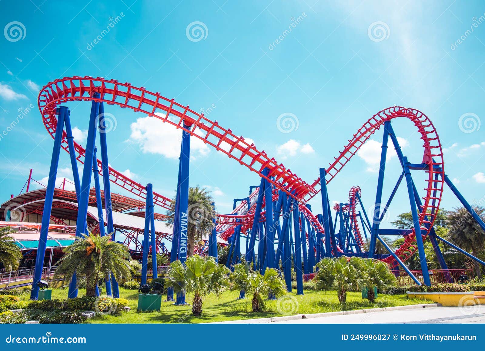 Roller Coaster Exciting Fun Amusement Railroad Track Ride in Theme Park ...