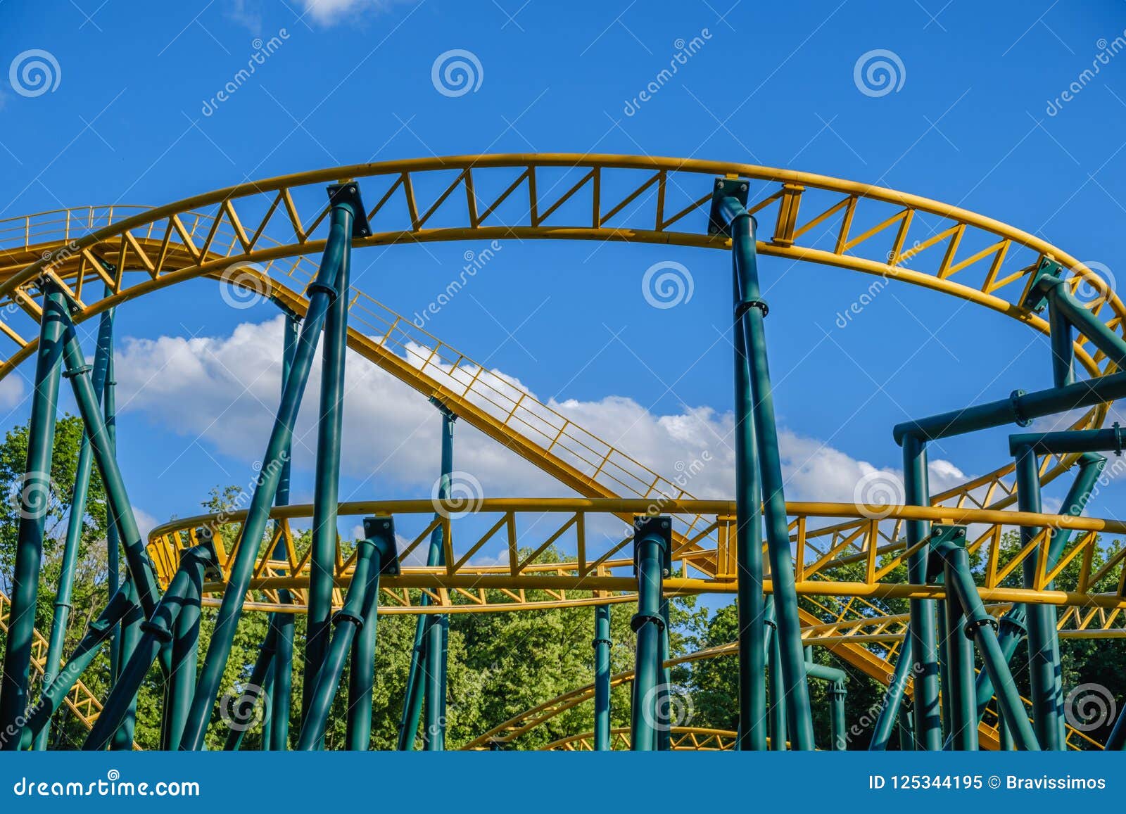 Roller Coaster Track Inside Public Amusement Park. Stock Image - Image ...
