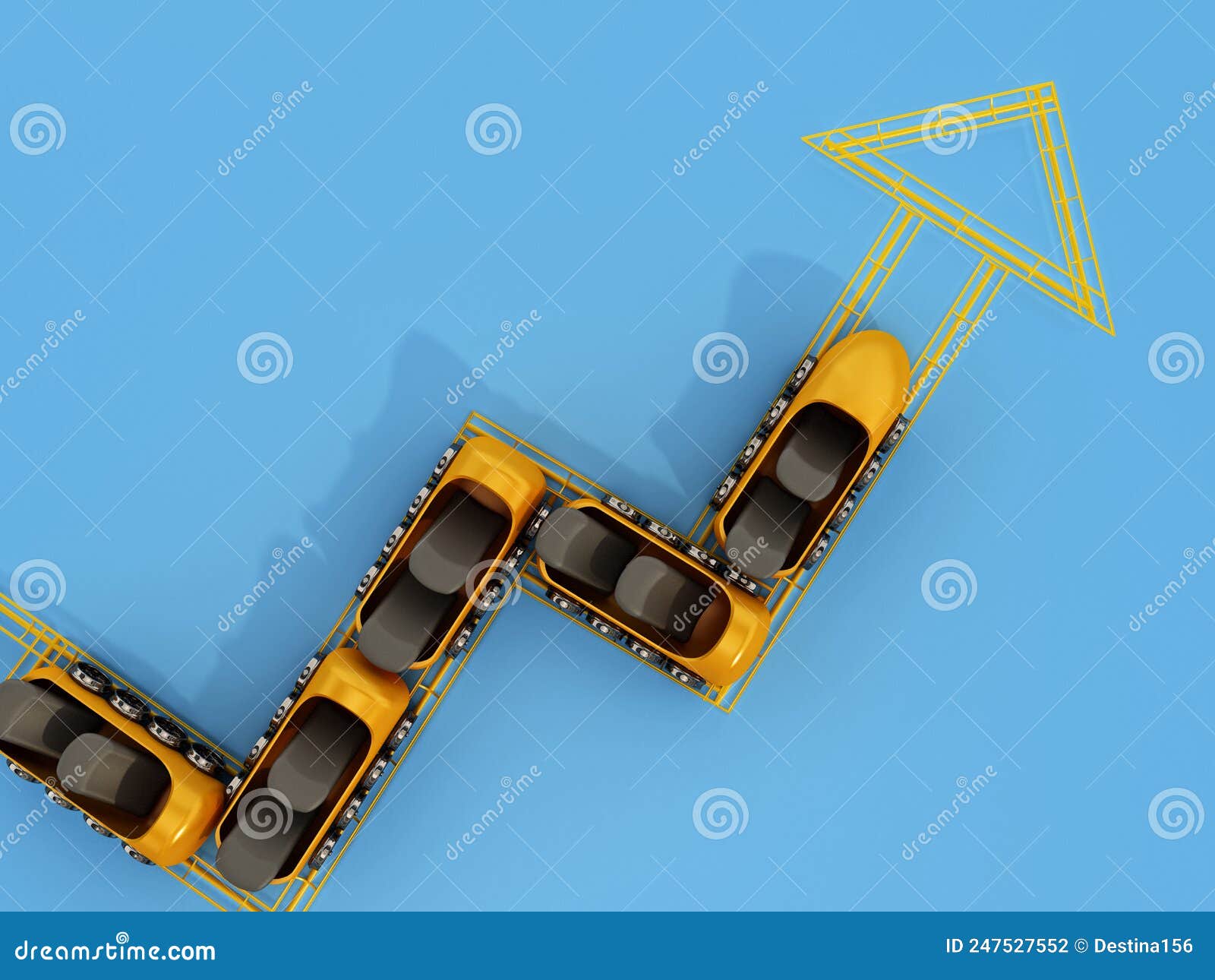 Roller Coaster Following a Rising Arrow Shaped Track. 3D Illustration ...