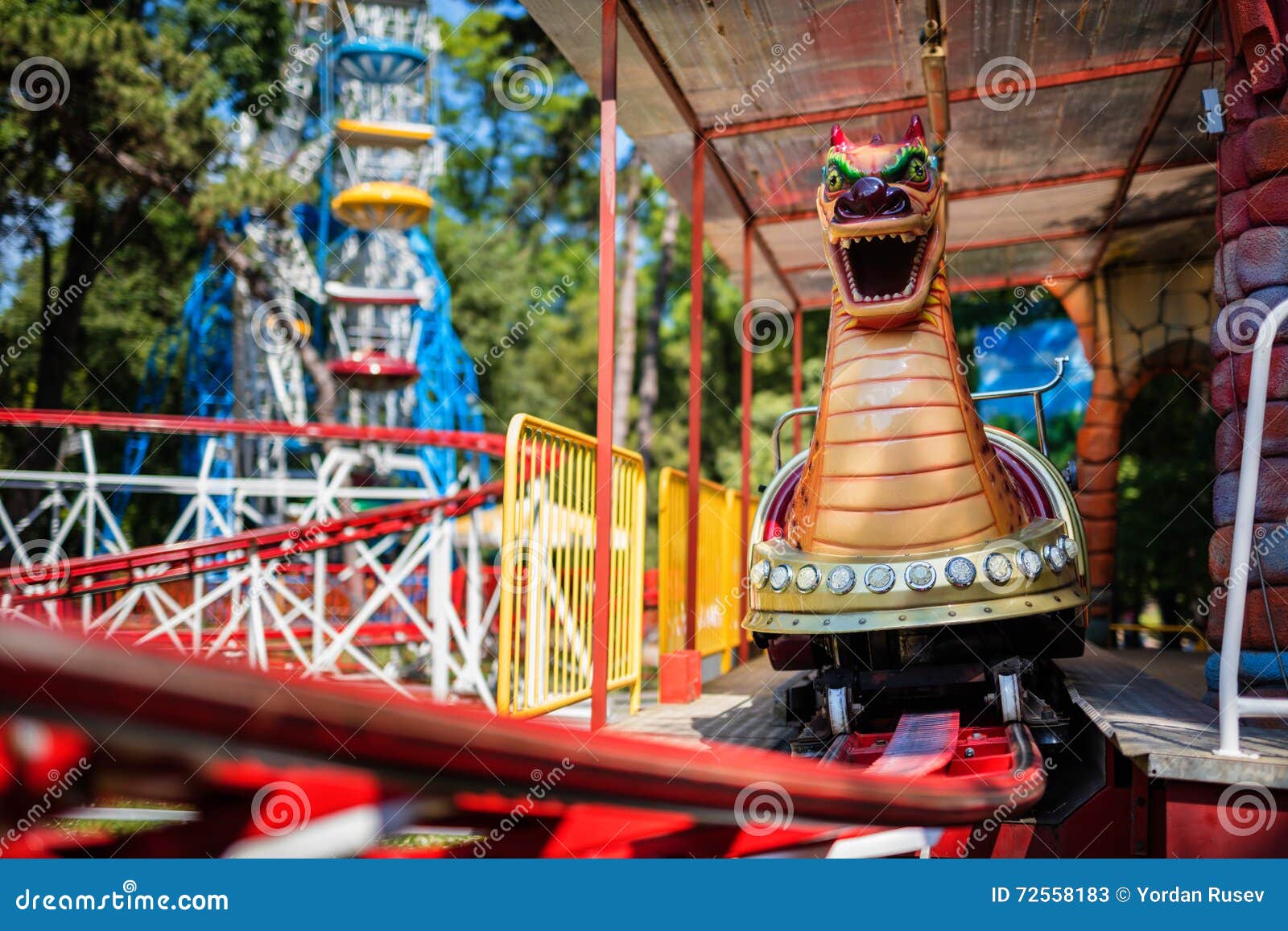 Roller Coaster in Funny Amusement Park Stock Image - Image of elevated ...
