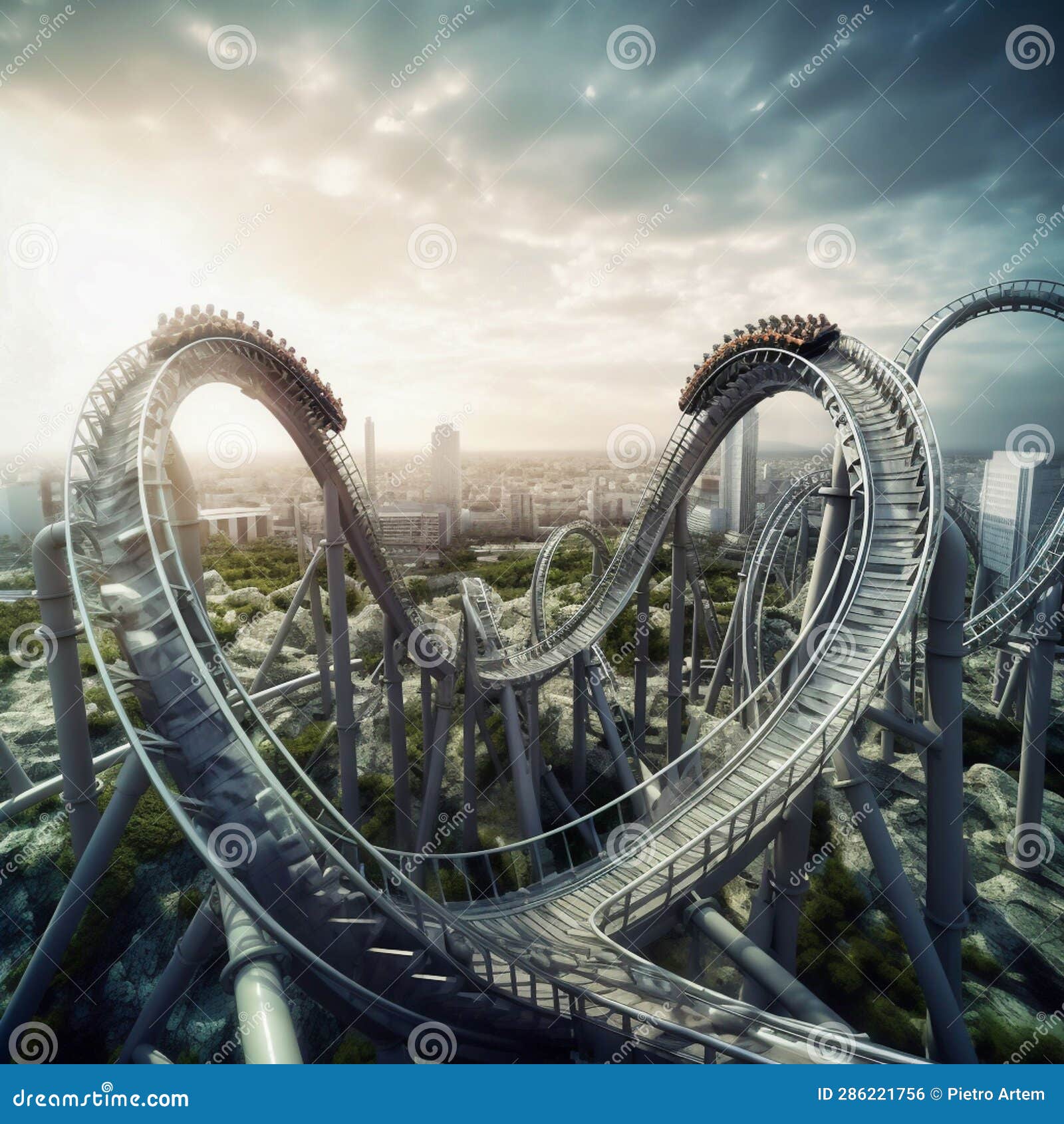 Roller Coaster in the Future Super Extreme. Generative AI Stock ...