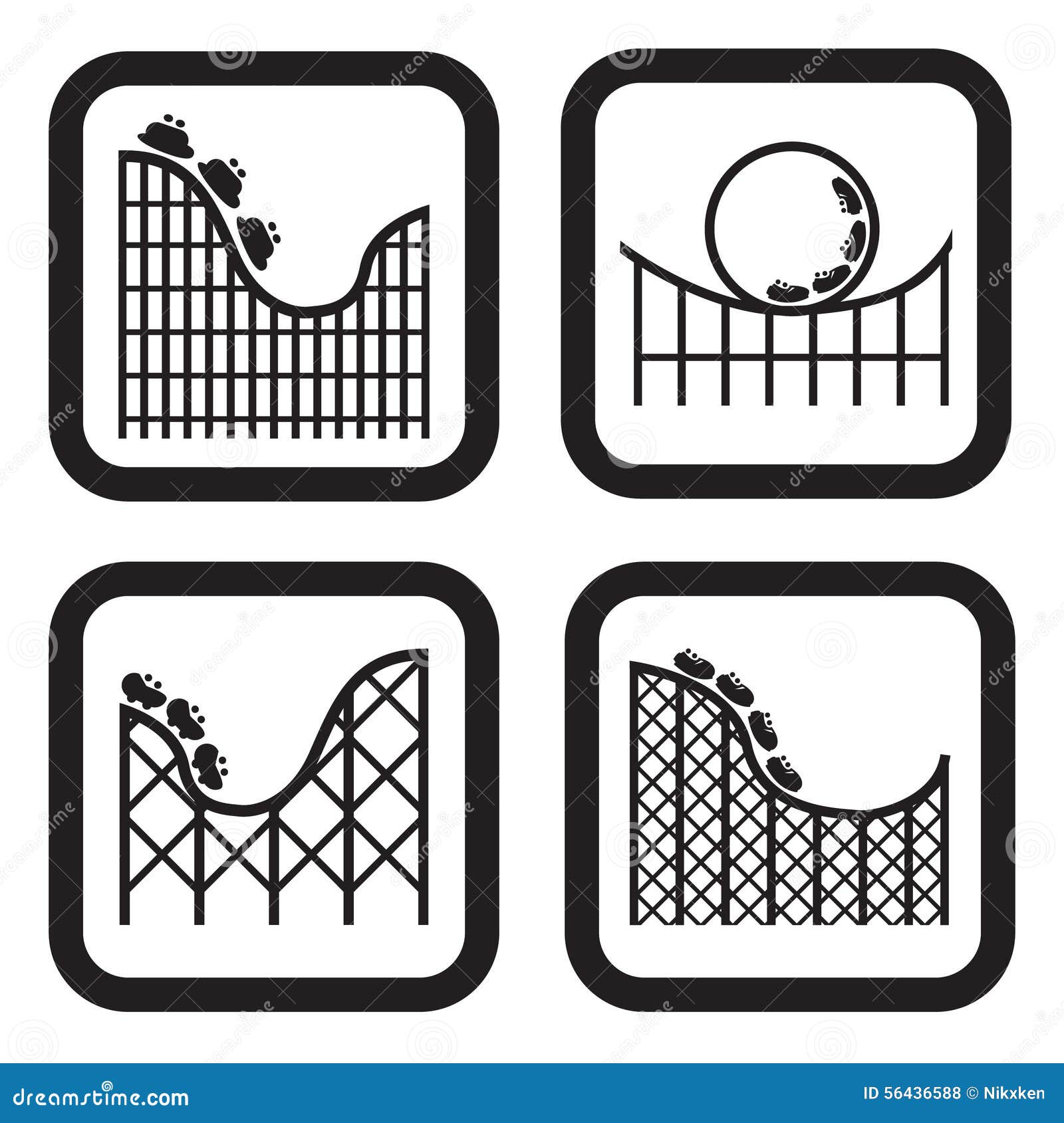 Roller Coaster Icon in Four Variations Stock Vector - Illustration of ...