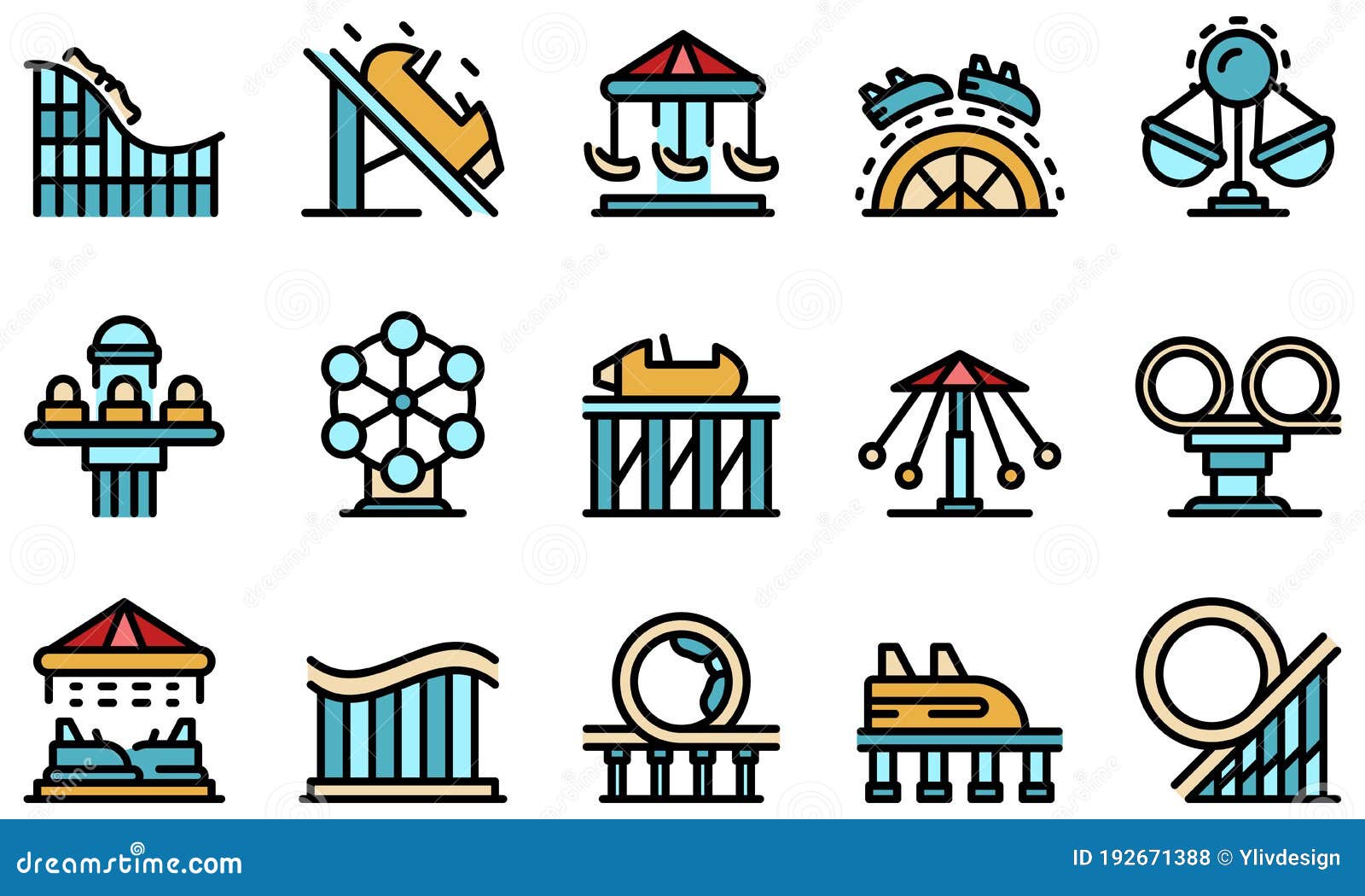 Roller Coaster Icons Set Vector Flat Stock Vector - Illustration of ...