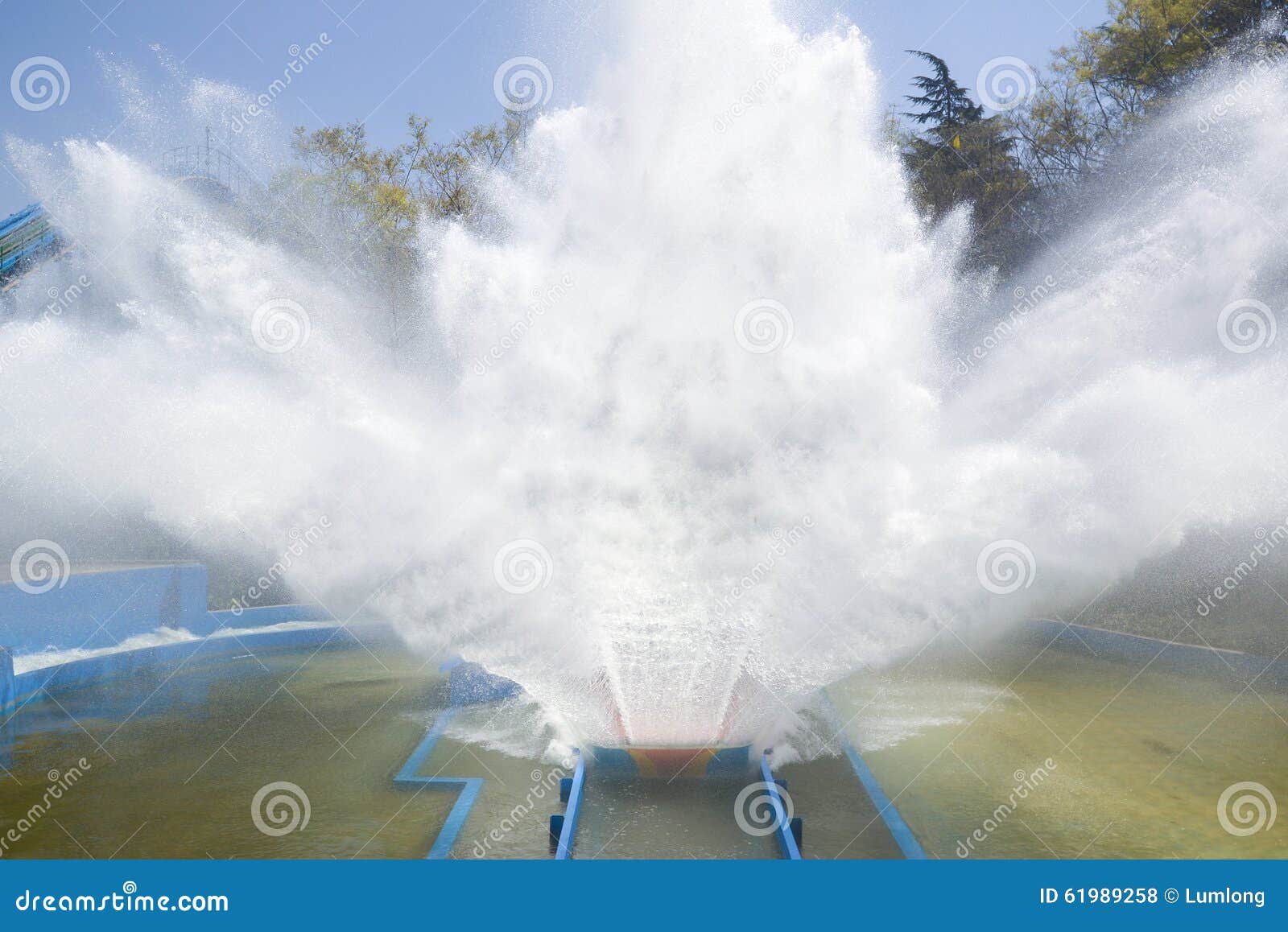 Roller Coaster Splashing Water with Blue Sky Stock Photo - Image of ...