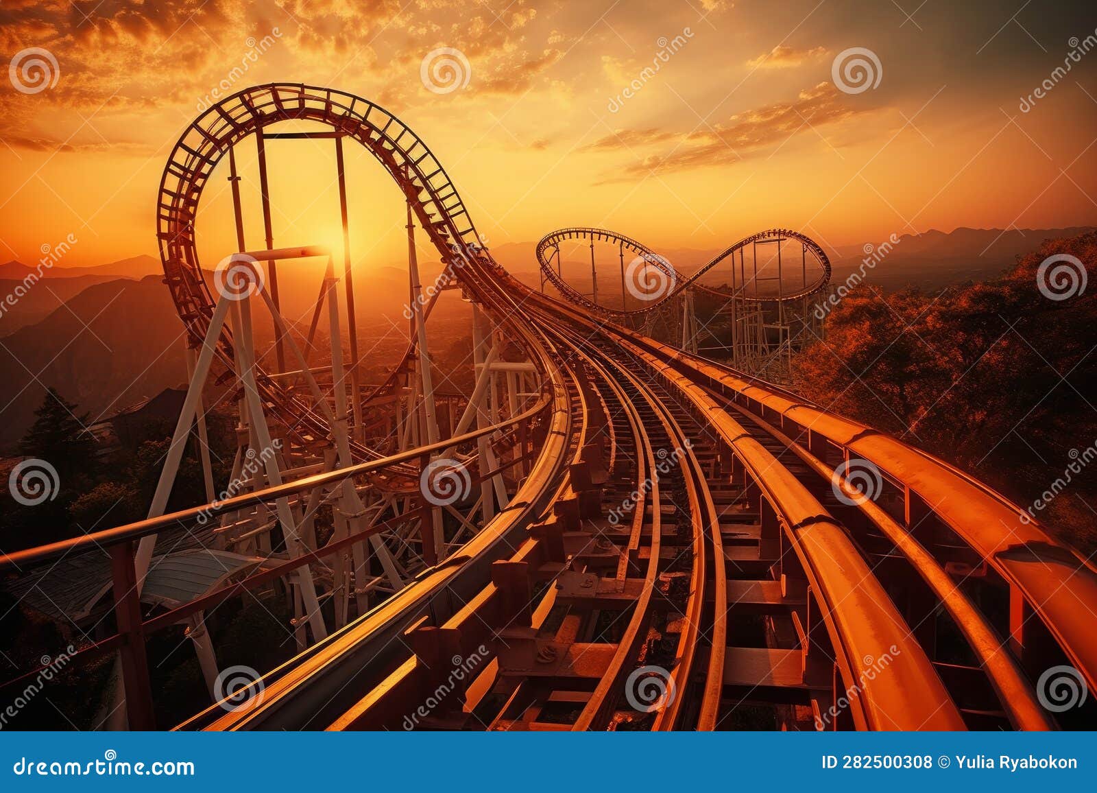Roller Coaster Sunset. Generate Ai Stock Illustration - Illustration of ...