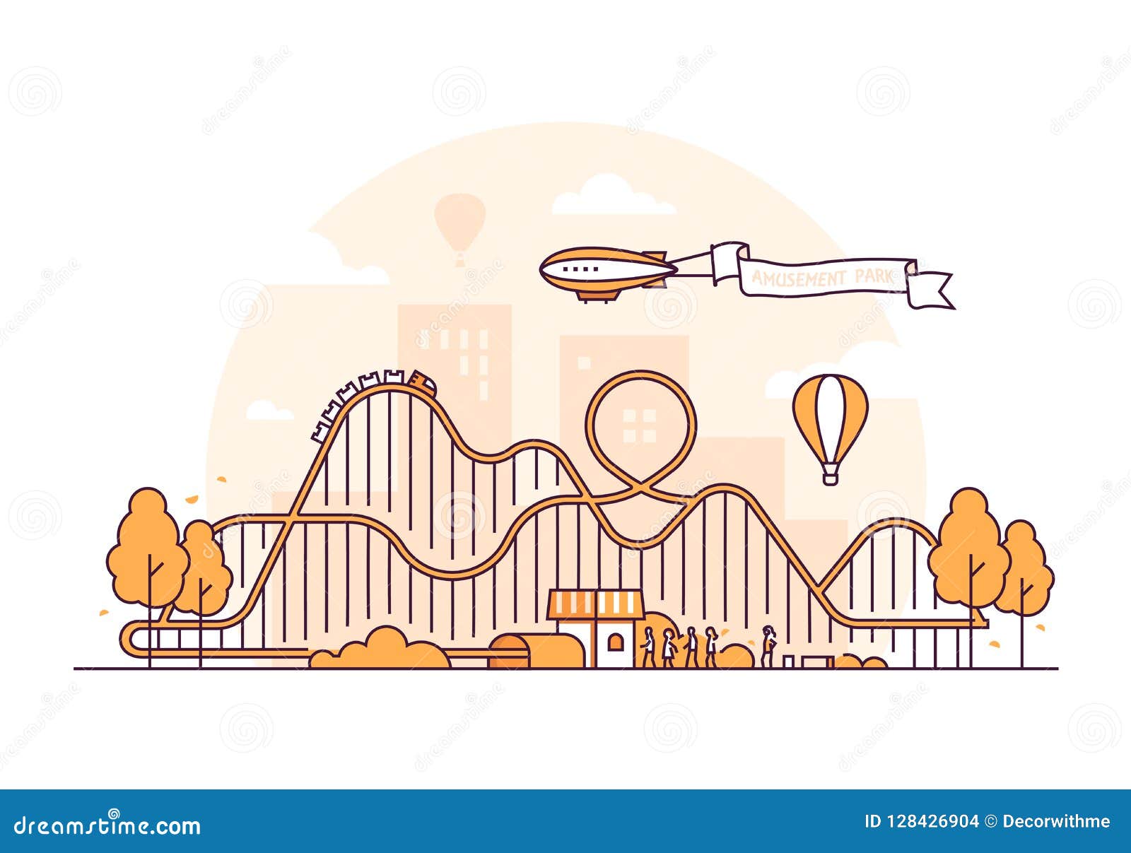 Roller Coaster - Thin Line Design Style Vector Illustration Stock ...
