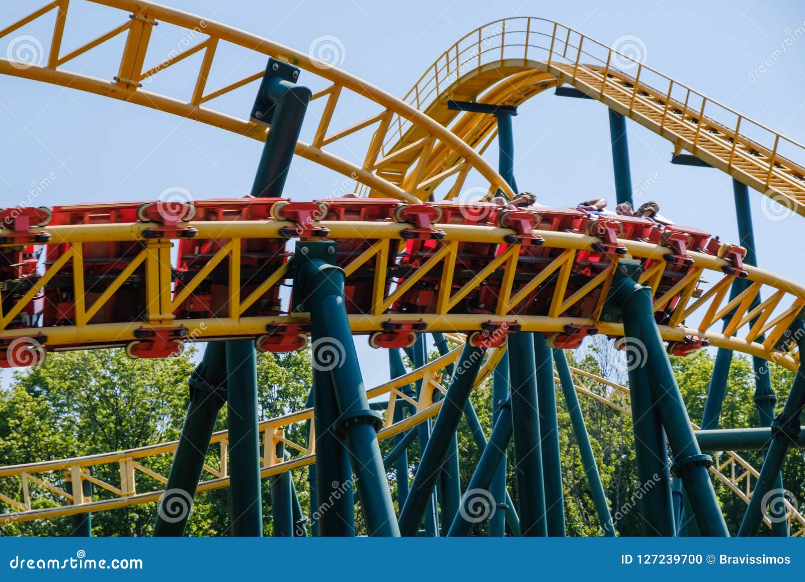 Roller Coaster Track Inside Public Amusement Park. Stock Photo - Image ...