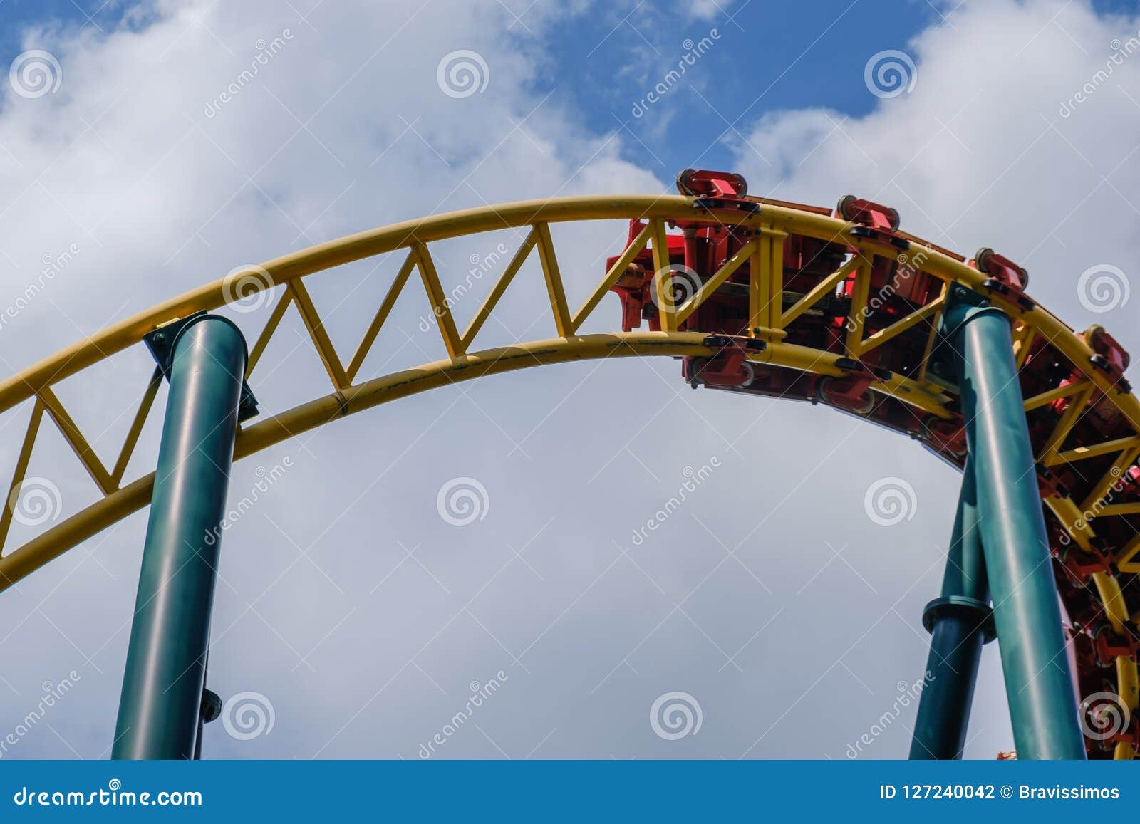 Roller Coaster Track Inside Public Amusement Park. Stock Photo - Image ...
