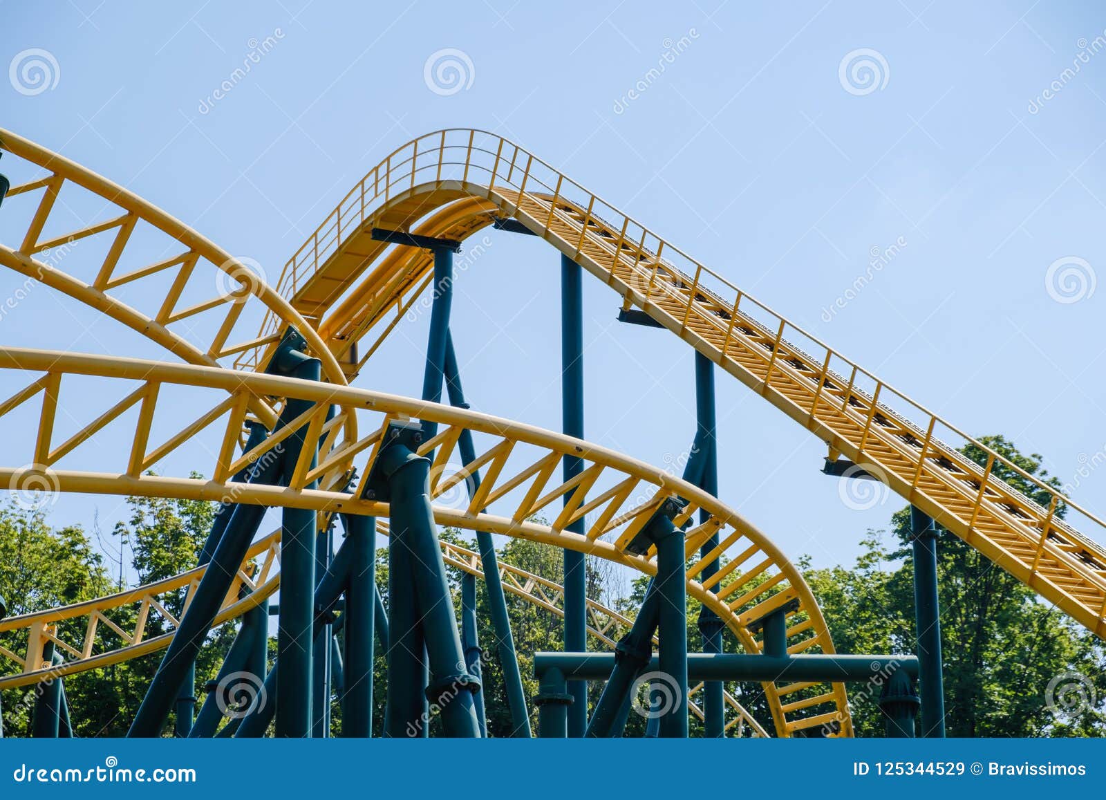 Roller Coaster Track Inside Public Amusement Park. Stock Image - Image ...
