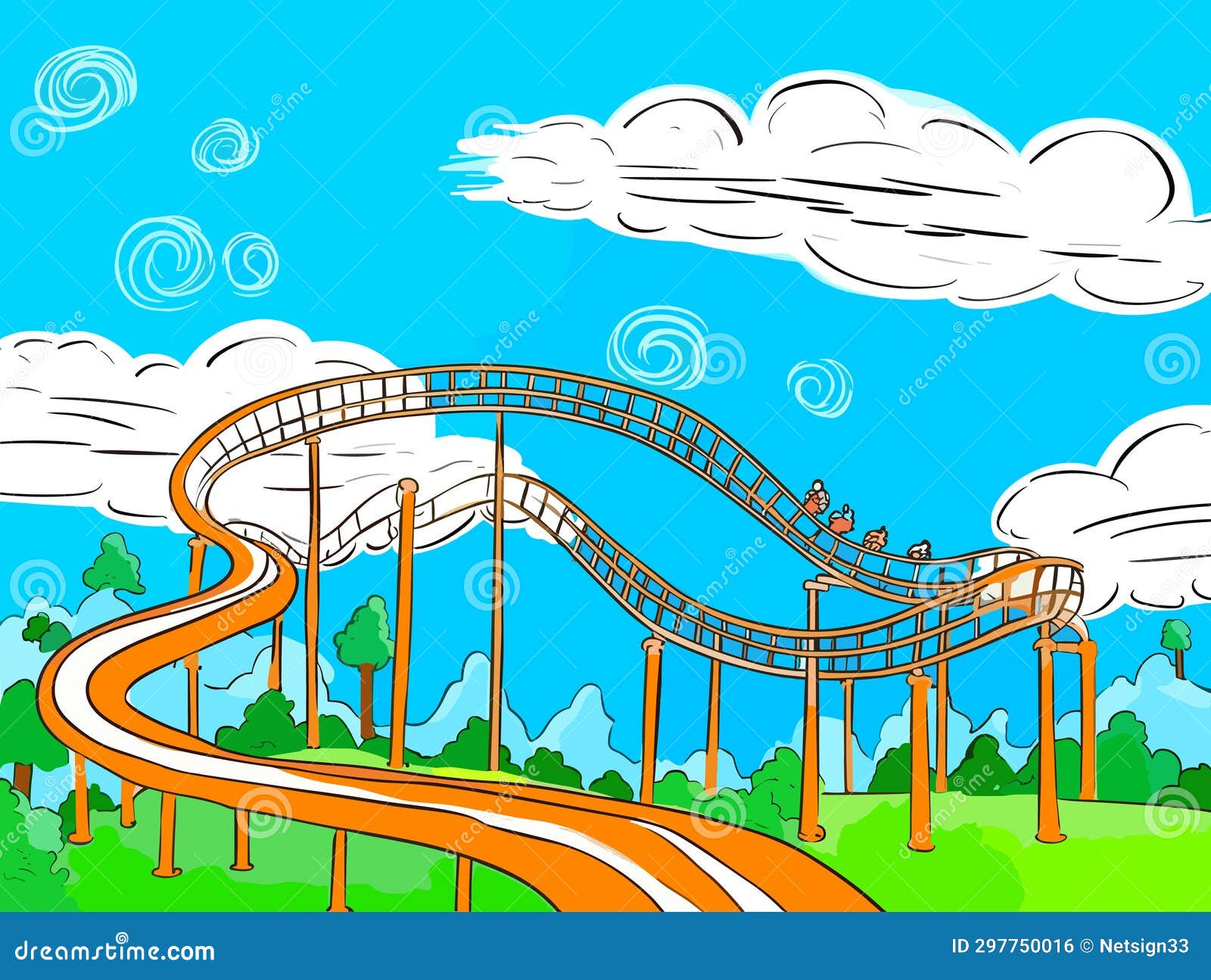 A Roller Coaster with Trees and Clouds - Rollercoaster in Amusement ...