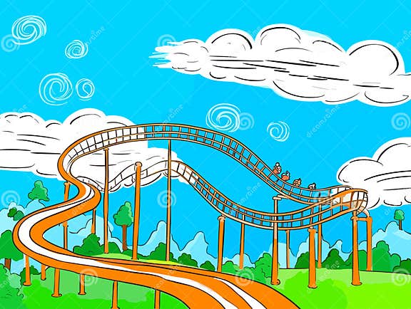 A Roller Coaster with Trees and Clouds - Rollercoaster in Amusement ...