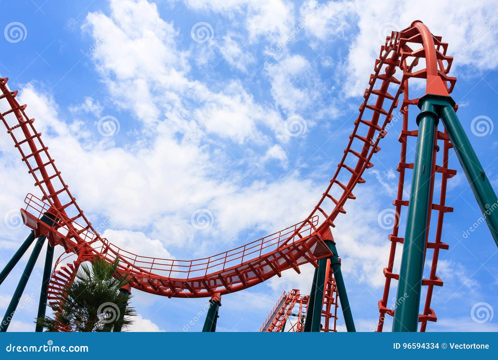 Roller Coaster Twisting Rail Track in the Amusement Park. Stock Photo ...