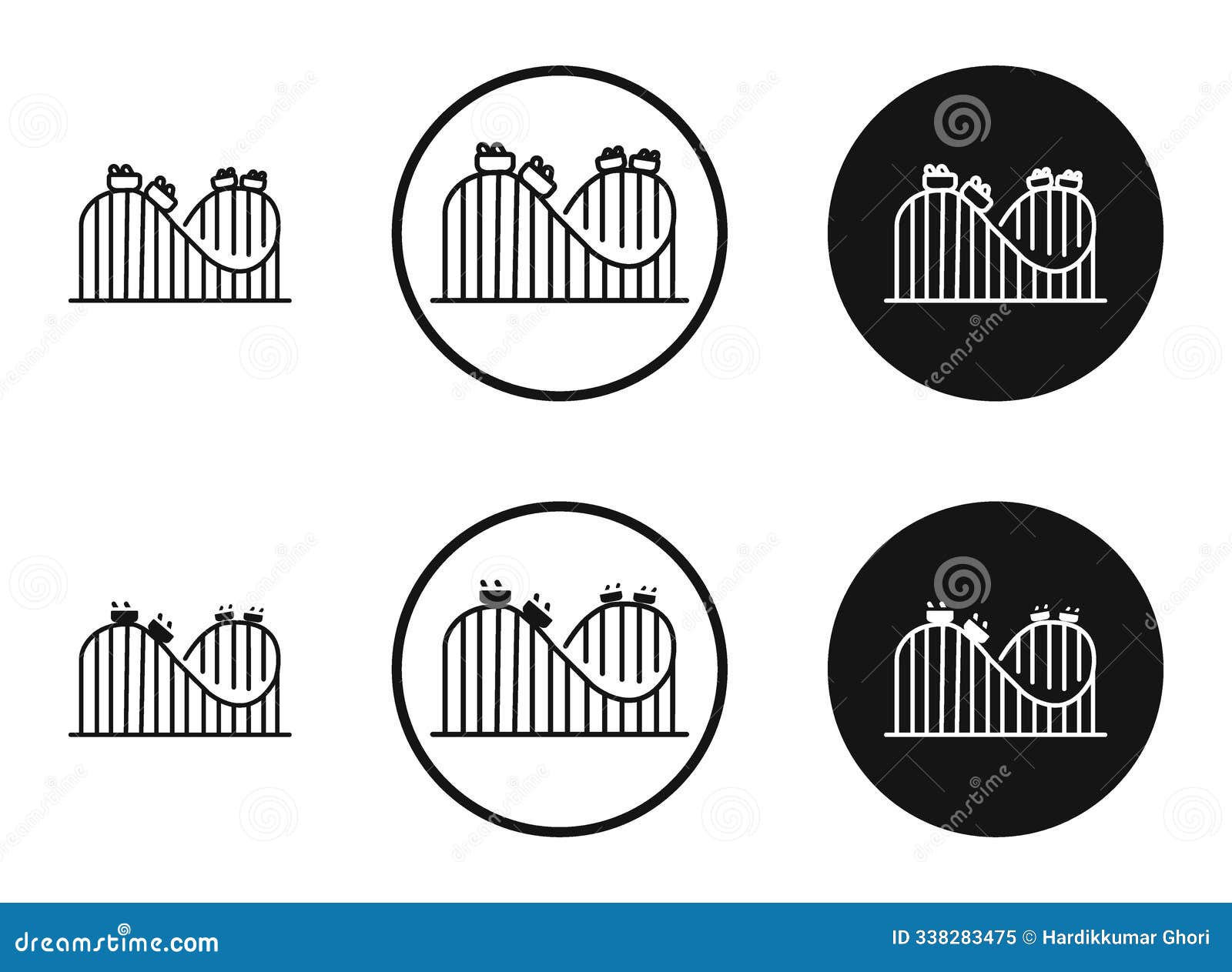 Roller Coaster Vector Icon Set in Black and White Outlines Stock Vector ...