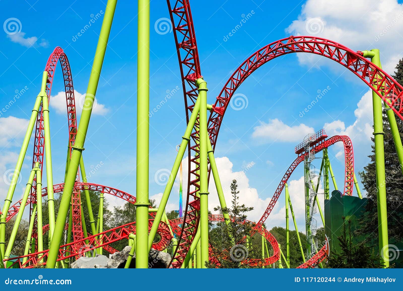Roller Coasters and Swings, People Have Fun. Stock Photo - Image of ...