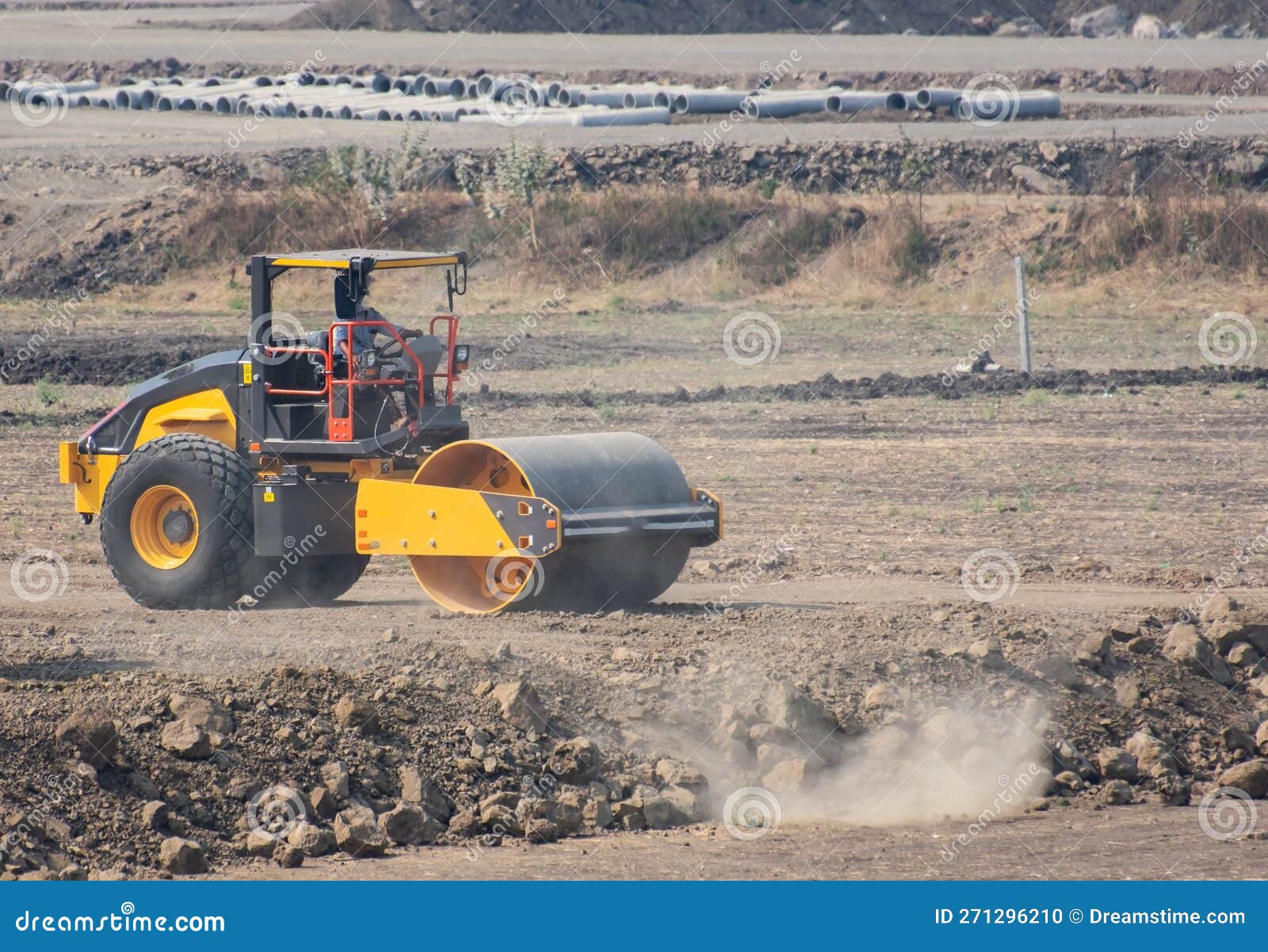Roller-compactor or Earth or Ground or Road Leveler and Roller Working ...