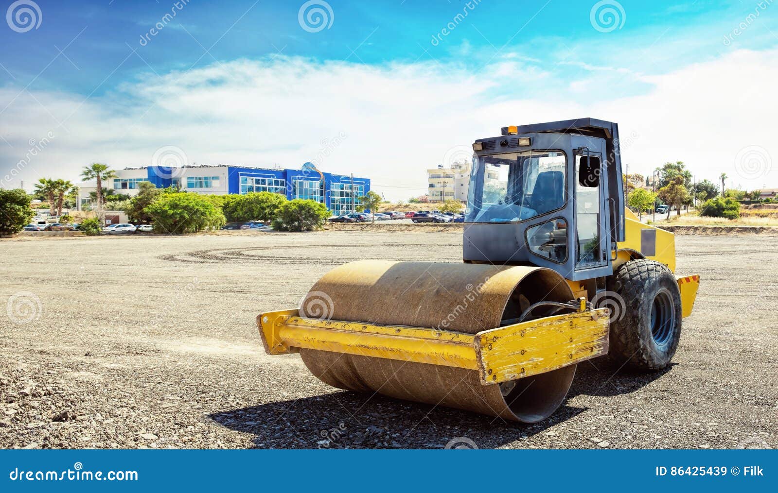 Roller Compactor Machine Flattens the Asphalt Stock Image - Image of ...