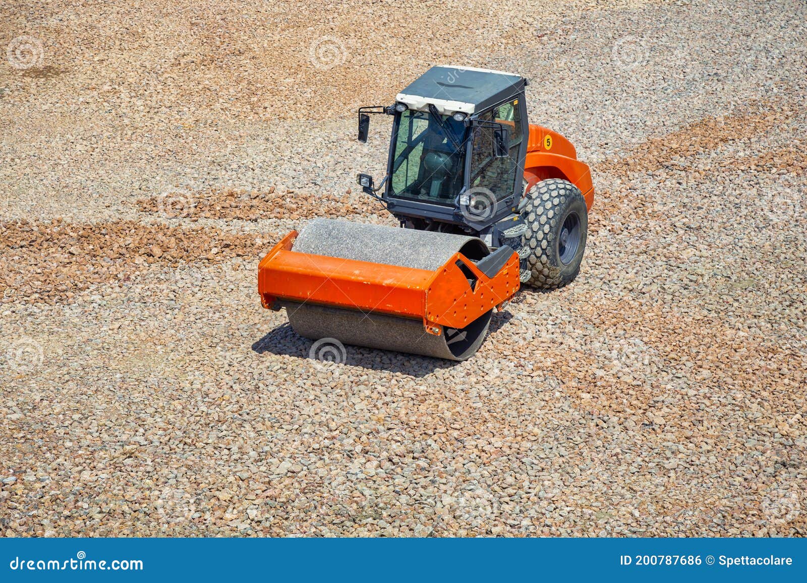 Roller on a Construction Site Leveling Stock Photo - Image of machine ...