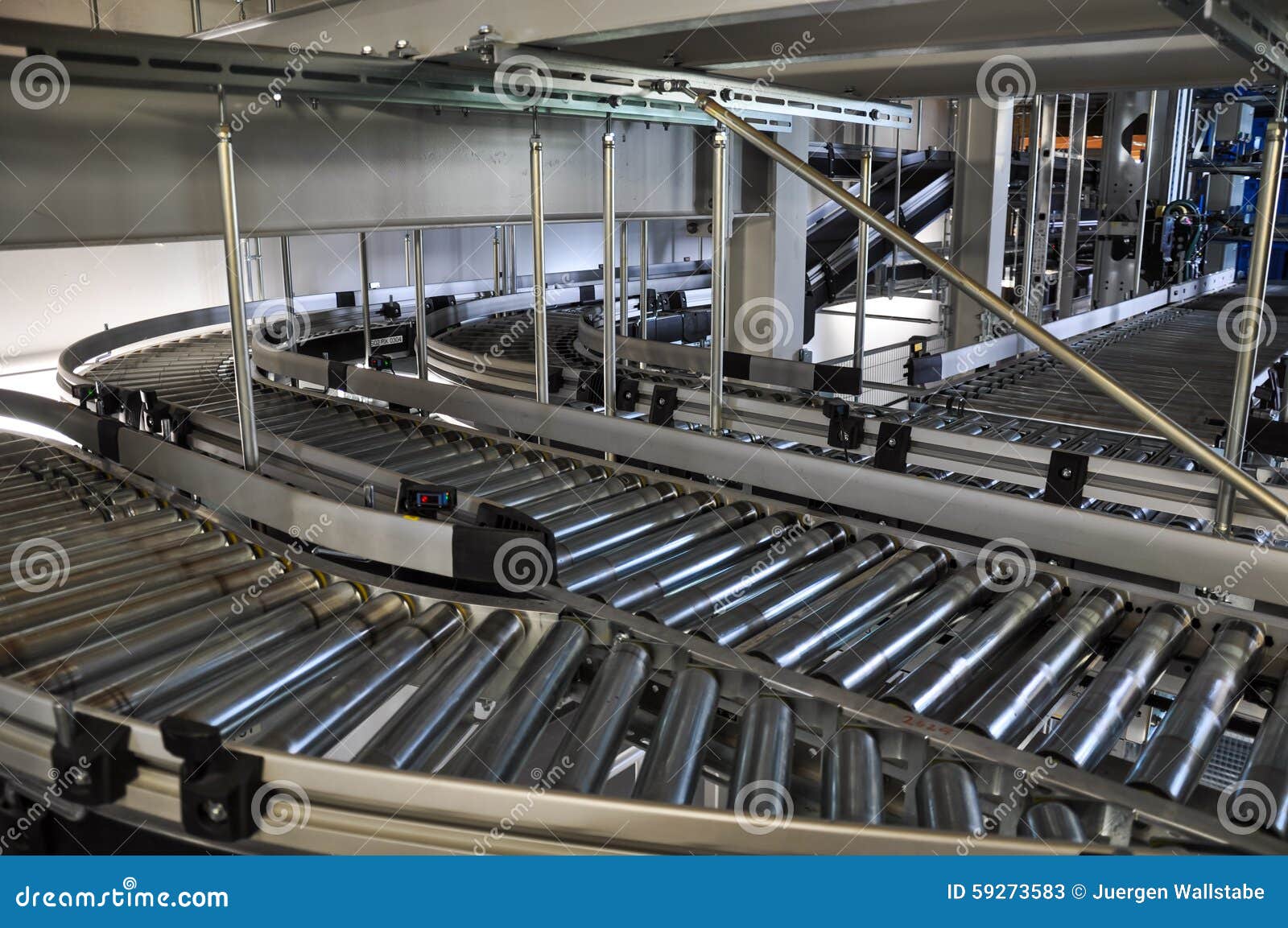 Roller Conveyor in an Automated Warehouse Stock Image - Image of ...