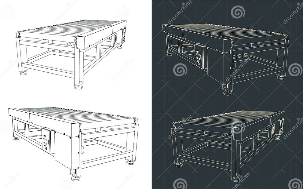 Roller conveyor drawings stock vector. Illustration of machinery ...