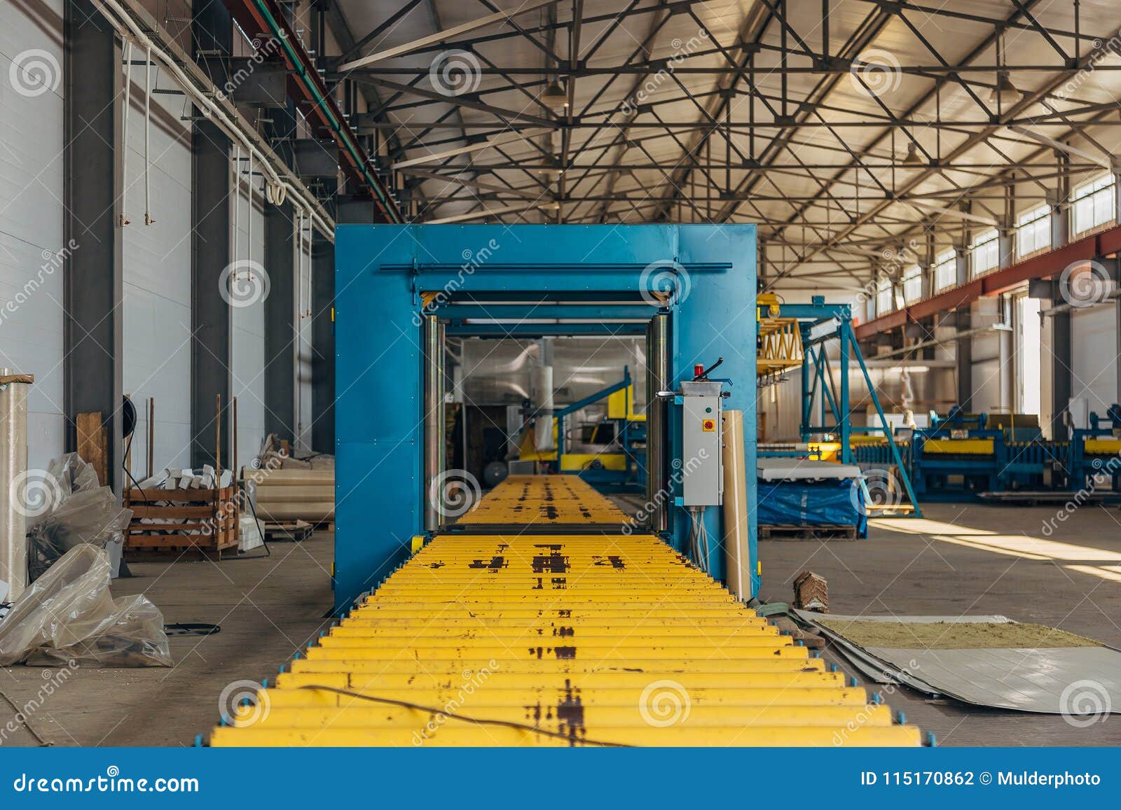 Roller Conveyor and Packing Machine Stock Photo - Image of industry ...