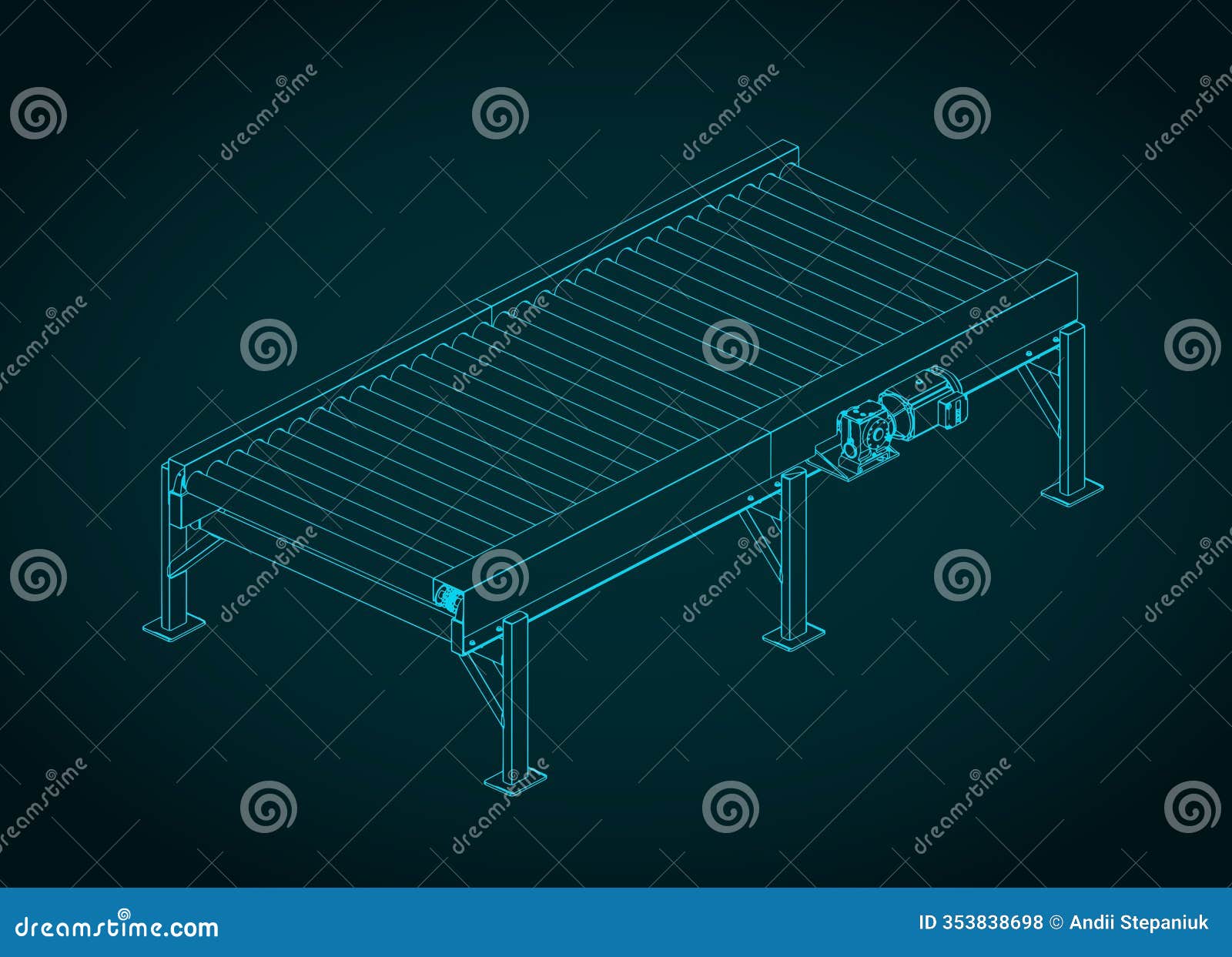 Roller Conveyor Conveyor Section Isometric Blueprint Stock Illustration ...