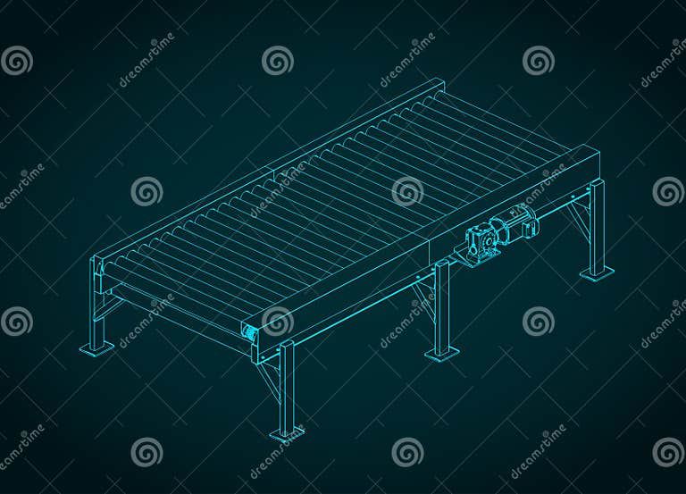 Roller Conveyor Conveyor Section Isometric Blueprint Stock Illustration ...