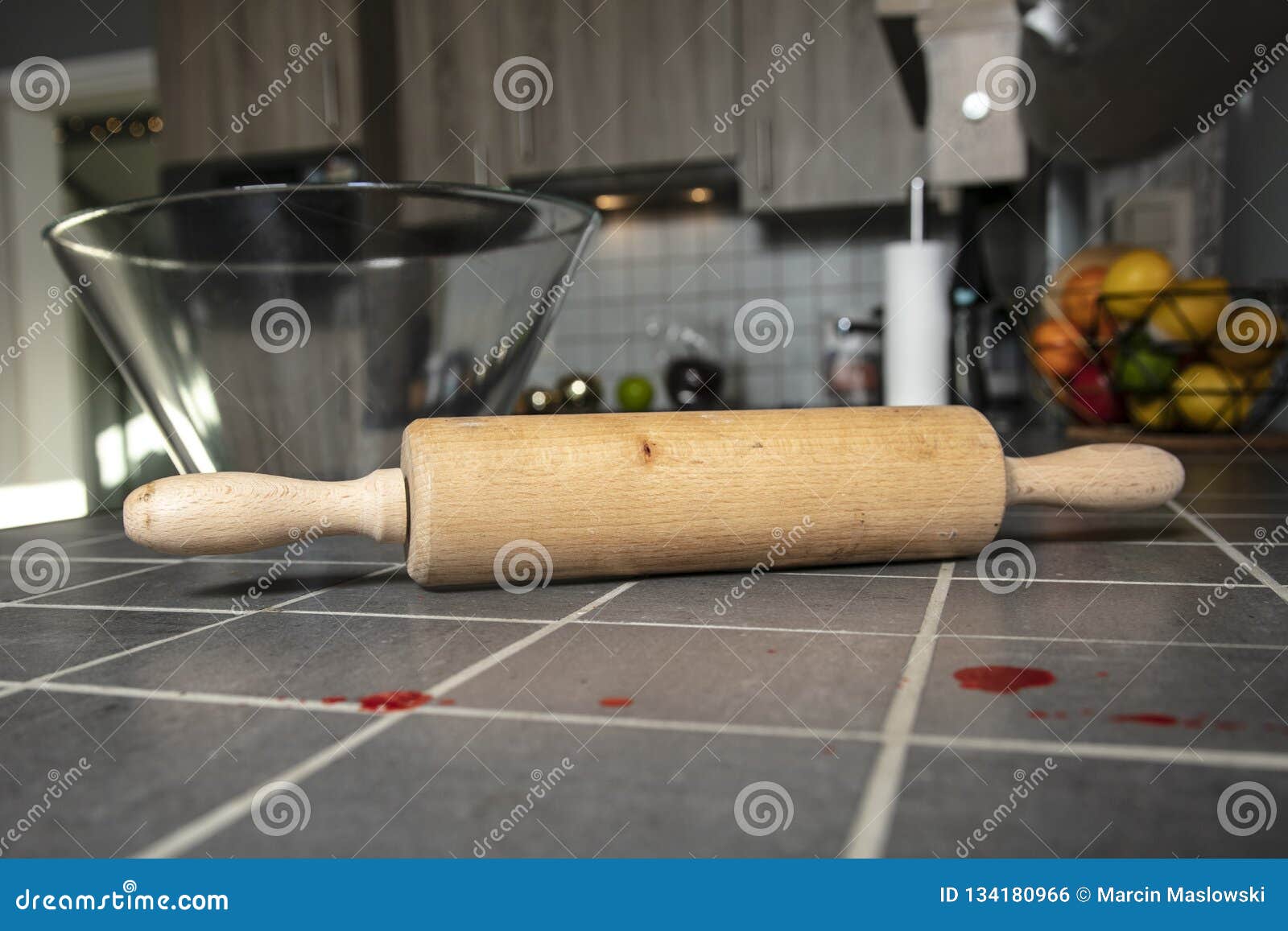 Roller for Kneading Dough on a Kitchen Counter Stock Photo - Image of ...