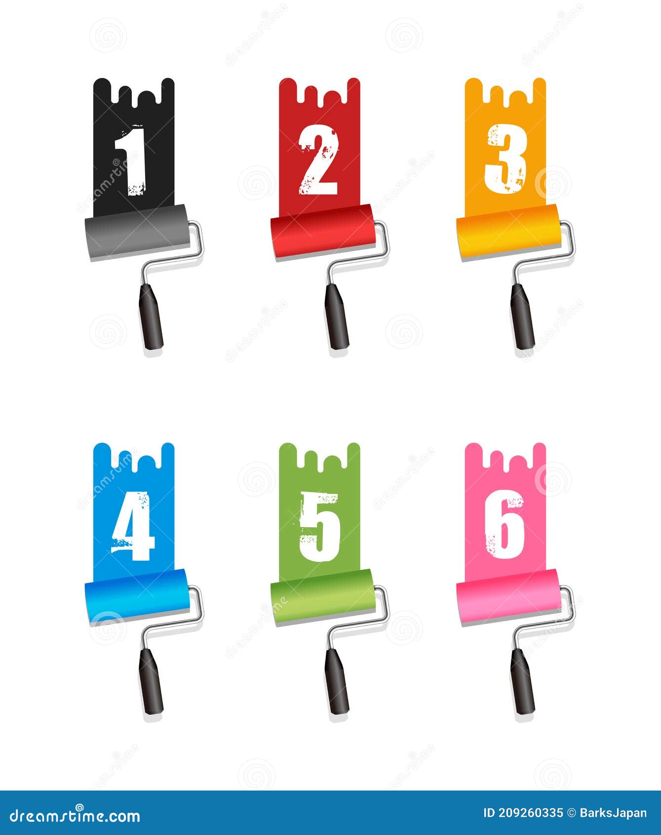 Roller Painter, Paintbrush and Number ( from 1 To 6 ) Vector ...