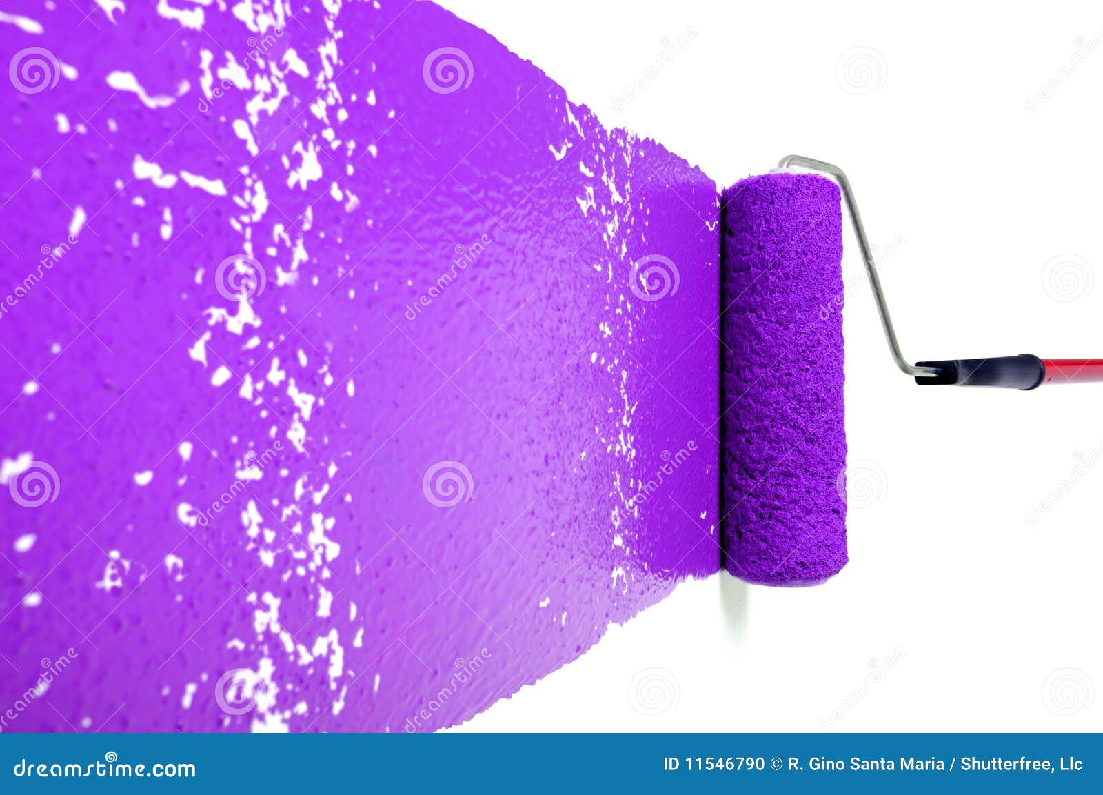Roller with Purple Paint on White Wall Stock Photo - Image of painting ...