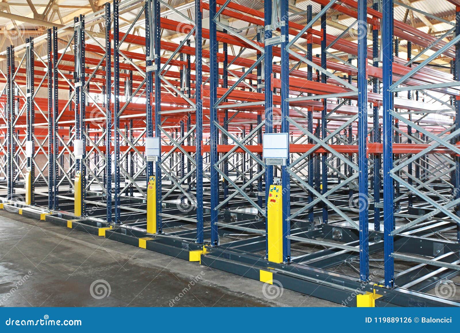 Roller Racking Shelves stock photo. Image of powered - 119889126