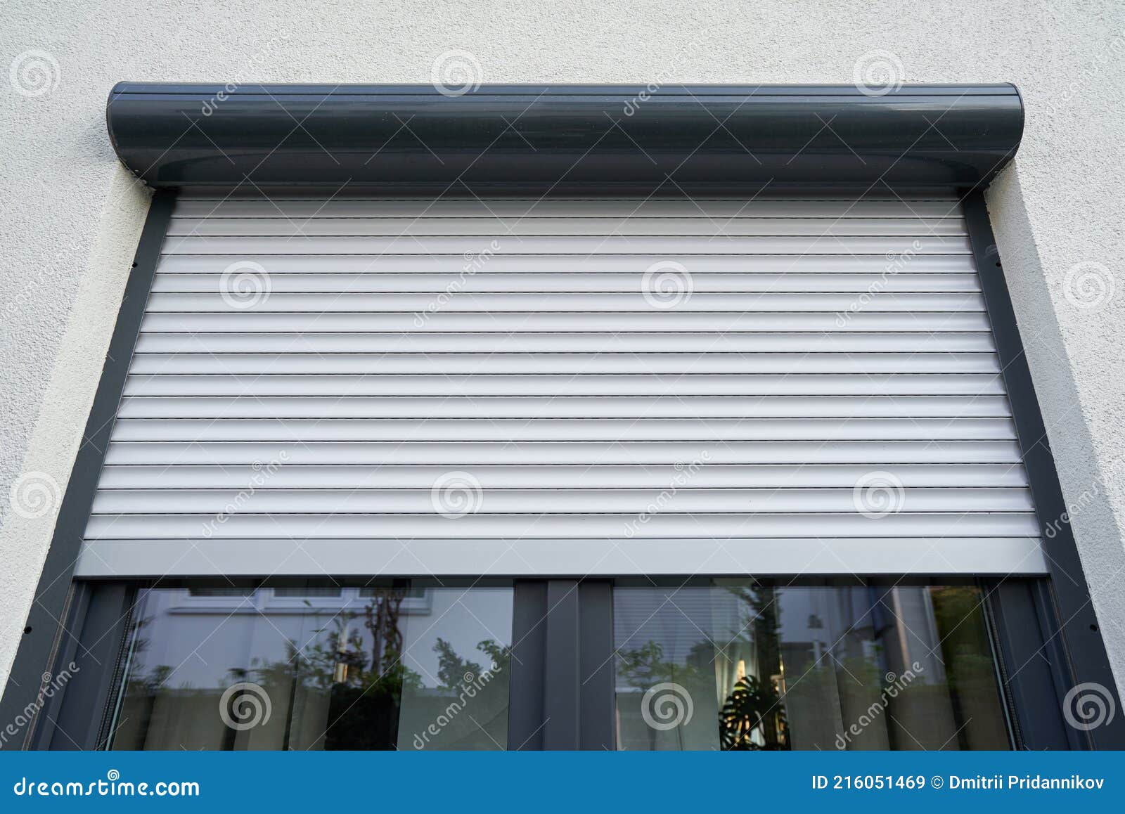 Light Roller Shutter Curtains Mounted on a Dark Window Stock Image ...