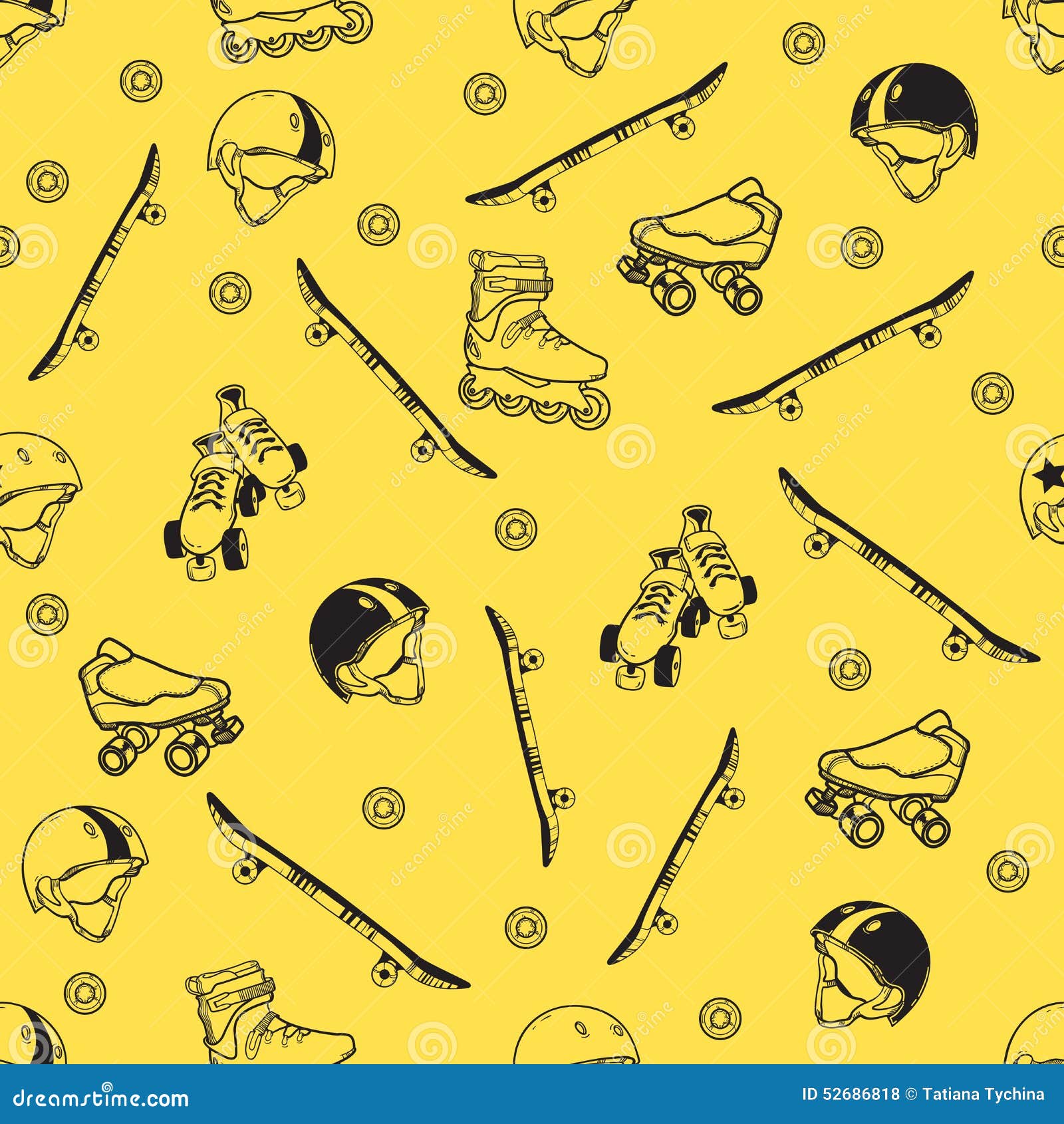 Roller Skate Pattern with Helmets, Skates, Roller Stock Illustration ...