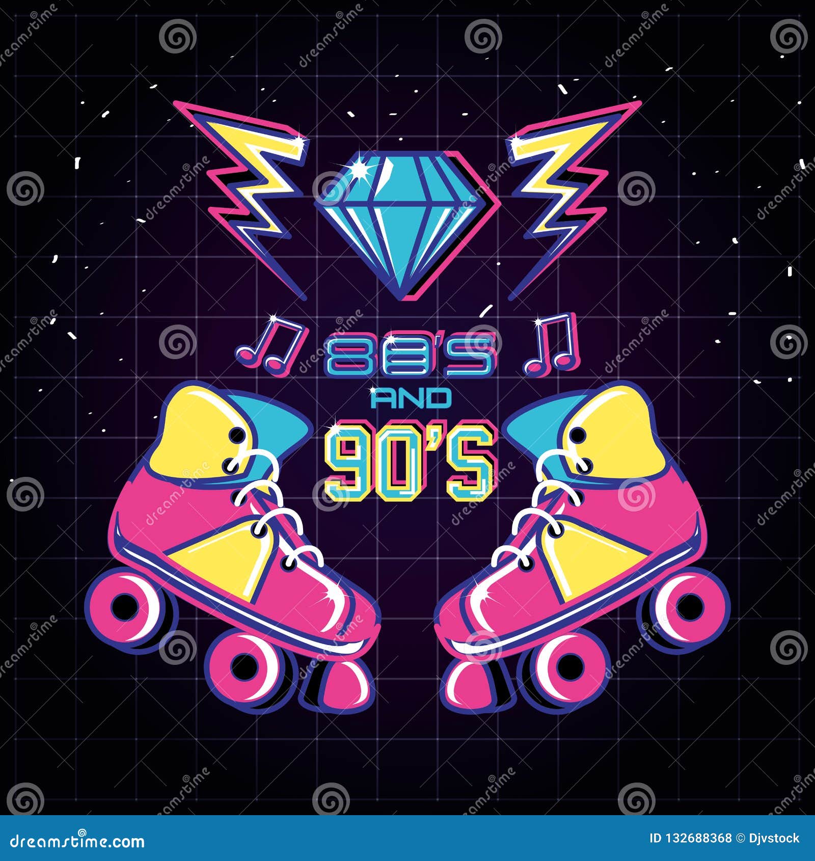 Nineties Retro Background With Objects And Patterns Cartoon Vector ...