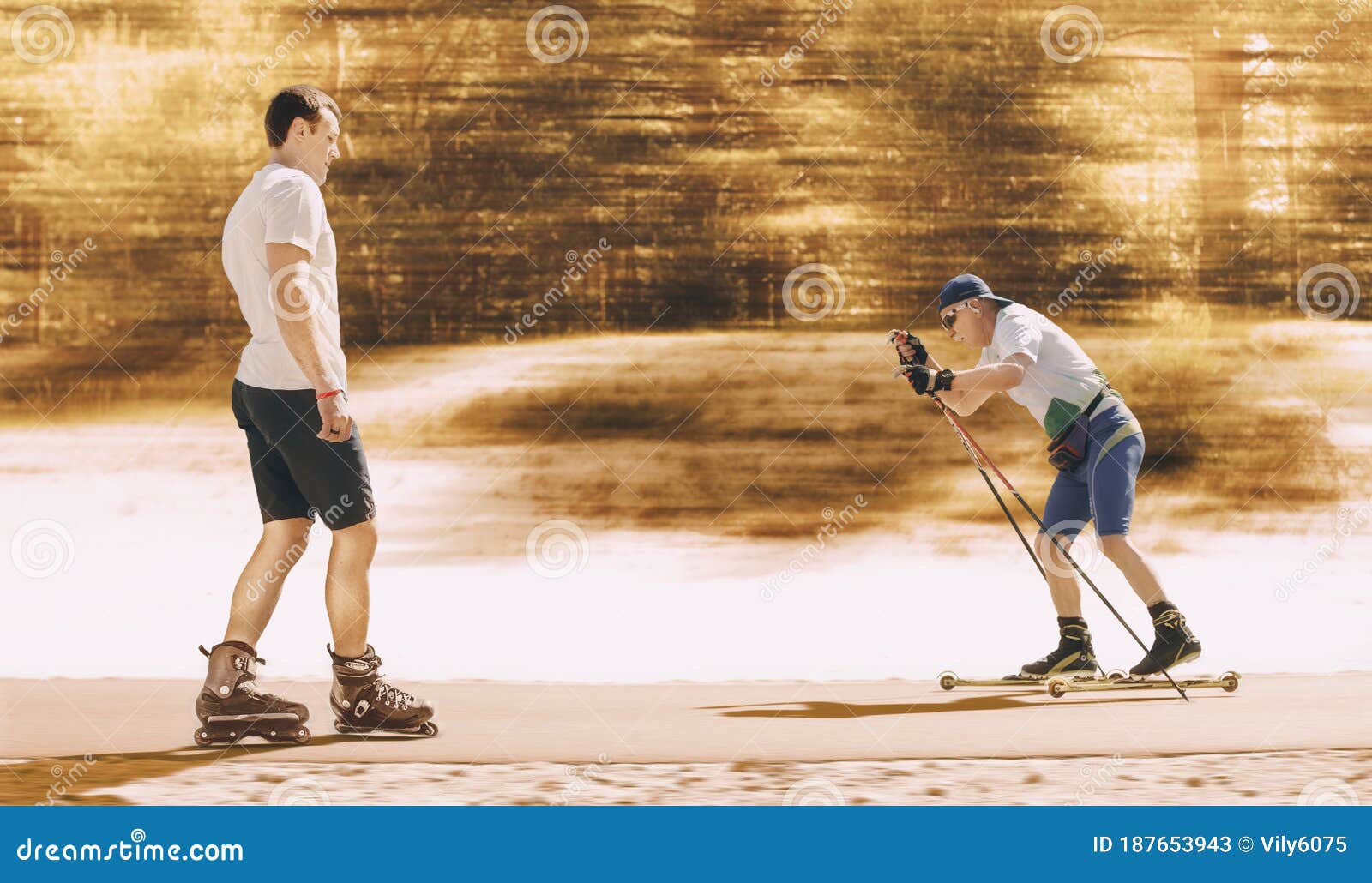 A Roller Skating Guy and an Old Man on Roller Skis Stock Image - Image ...