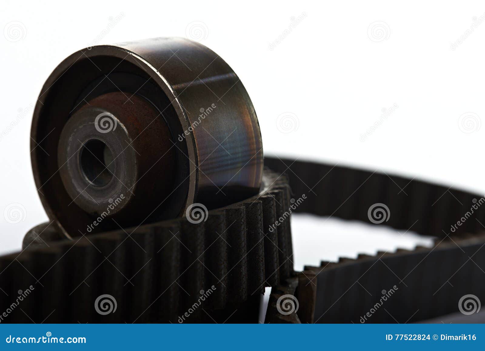 Roller on timing belt stock photo. Image of machine, closeup - 77522824