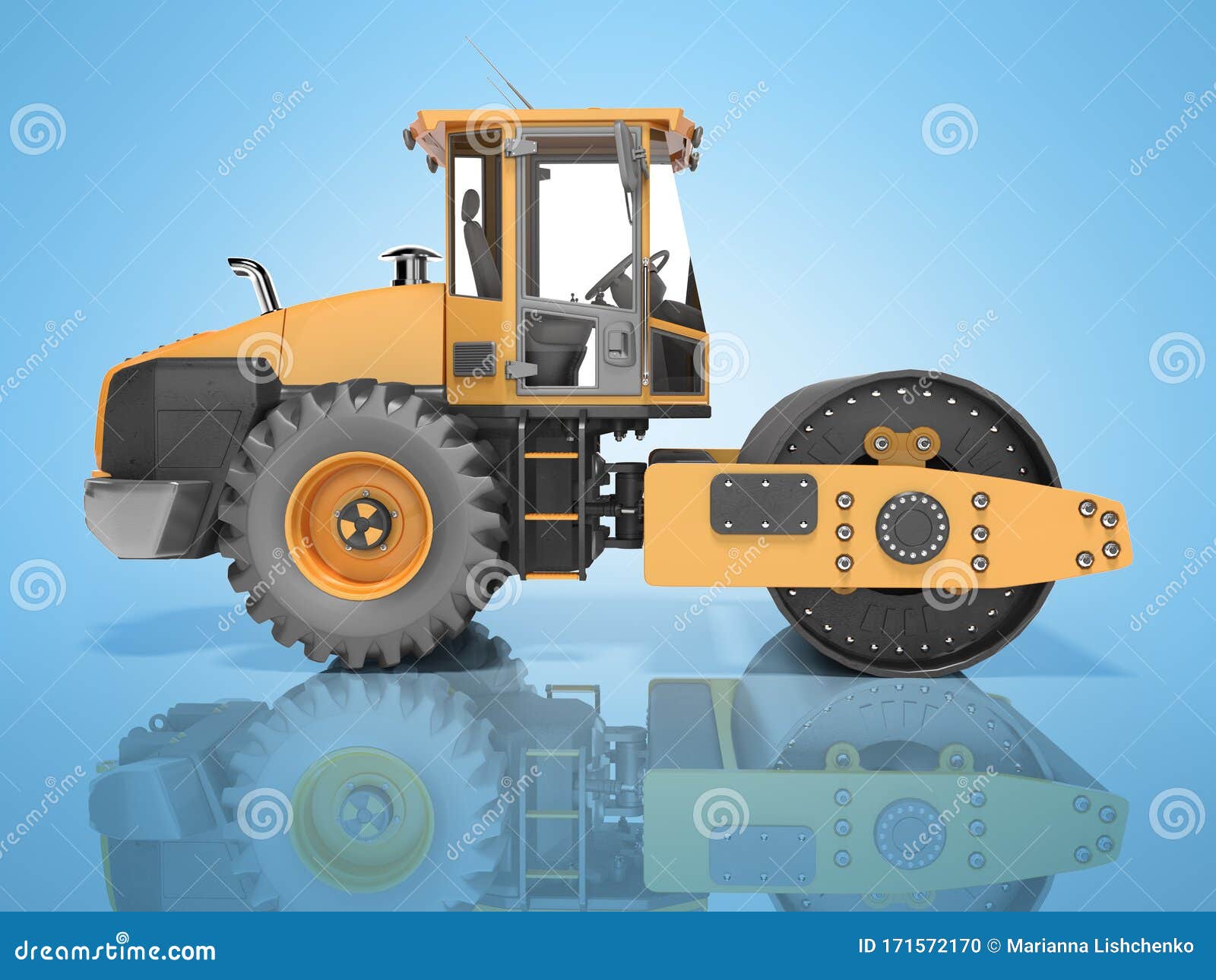 Roller With Vibration For Laying Asphalt 3D Rendering On Blue ...