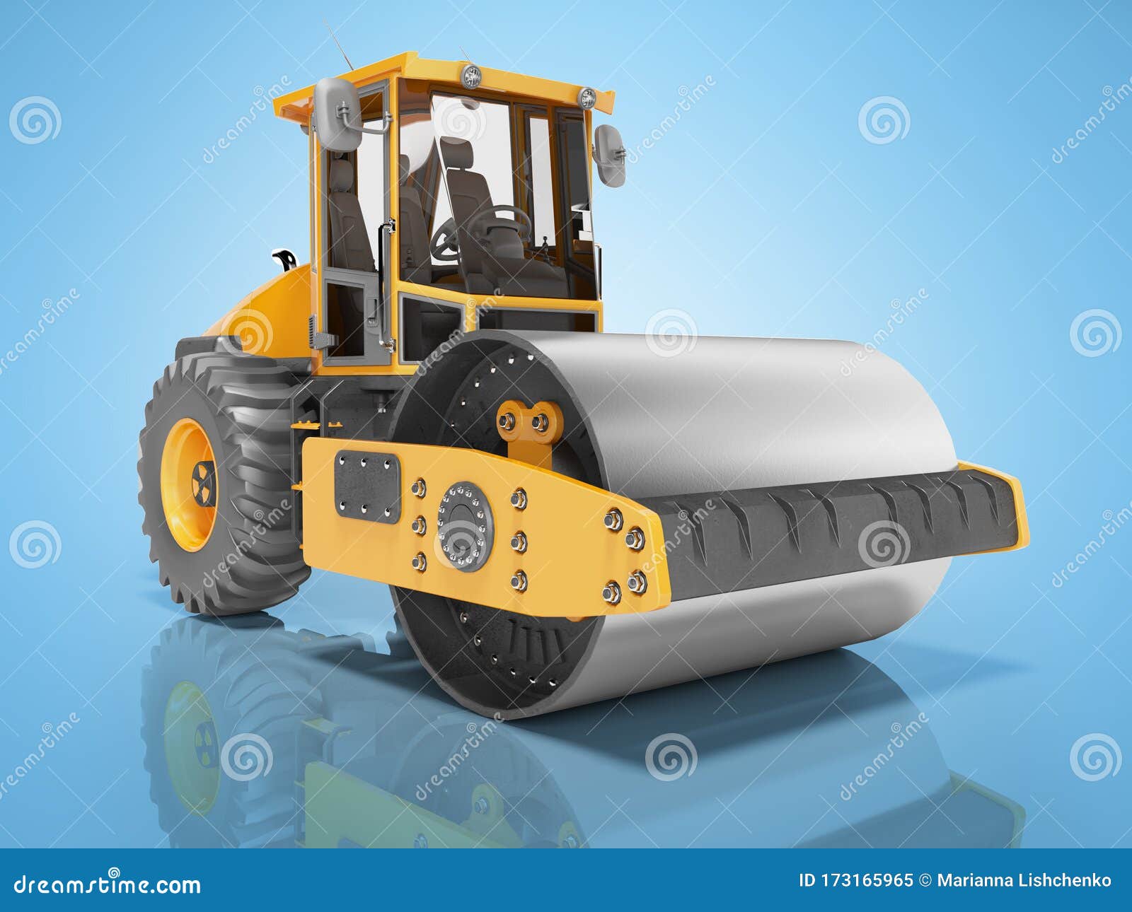 Roller With Vibration For Laying Asphalt 3D Rendering On Blue ...