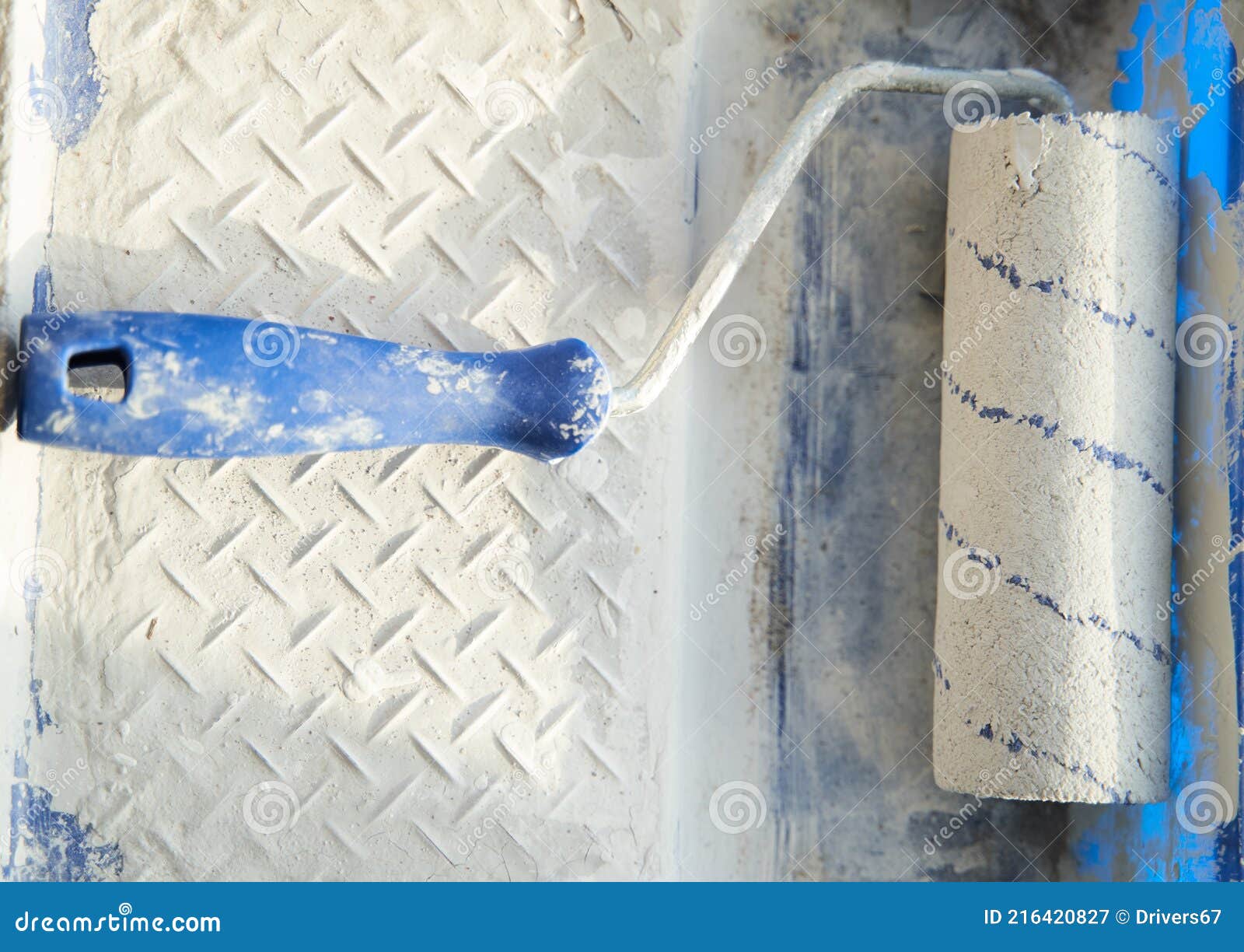 Roller in White Paint in a Container Stock Image - Image of container ...