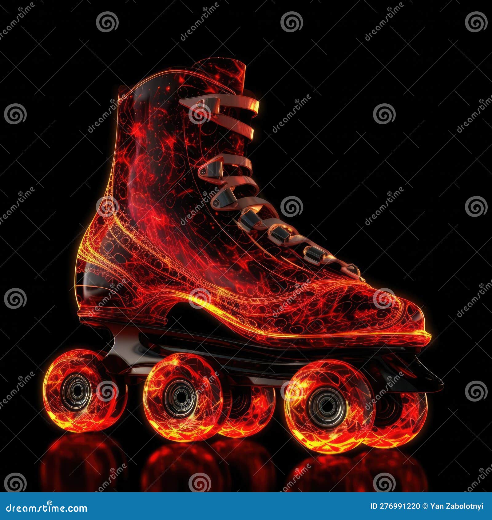 Rollerblades Shape in Red Fire on Black Background. Generative AI Stock ...
