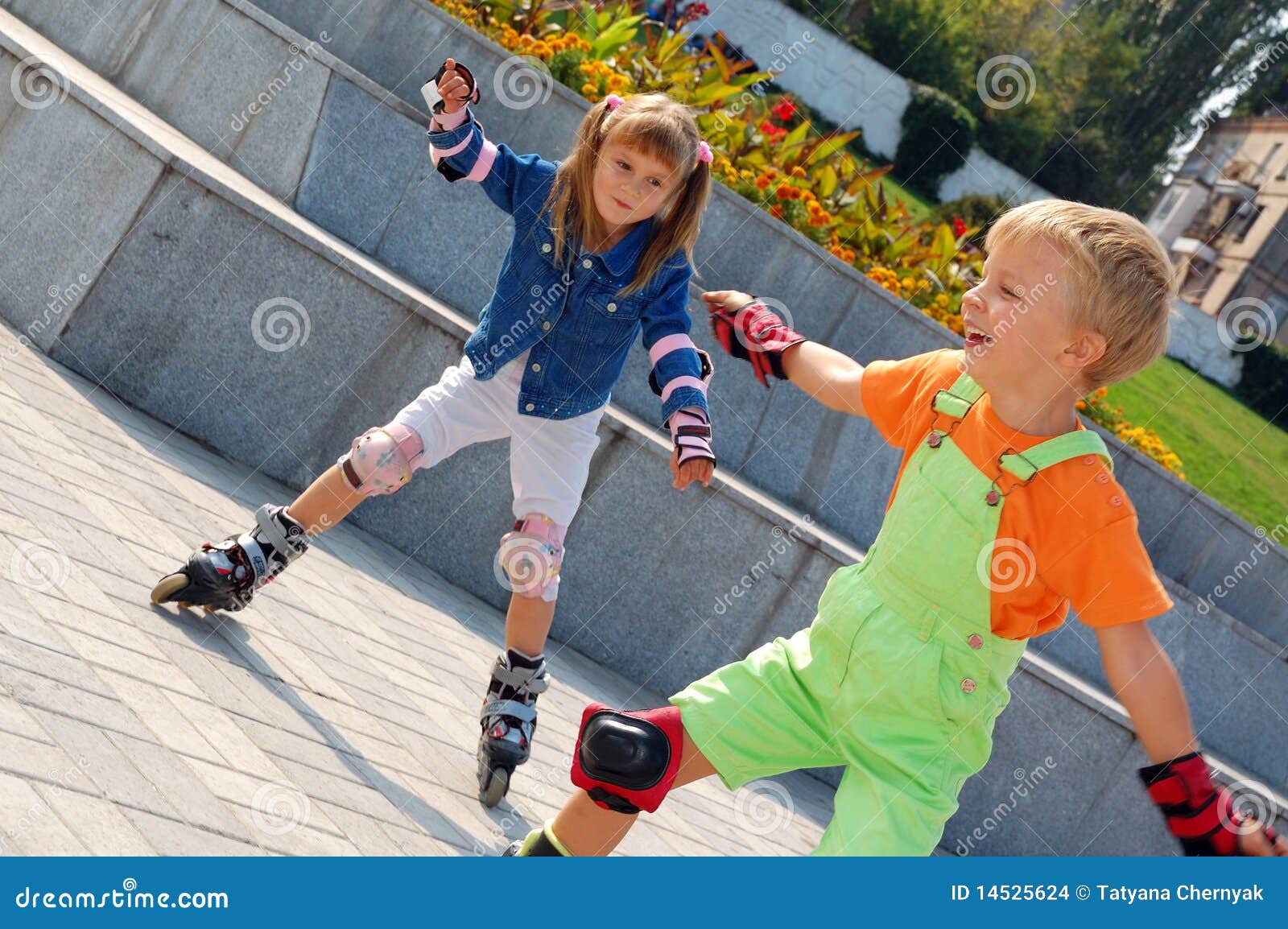 Rollerblading children. stock photo. Image of line, pads - 14525624