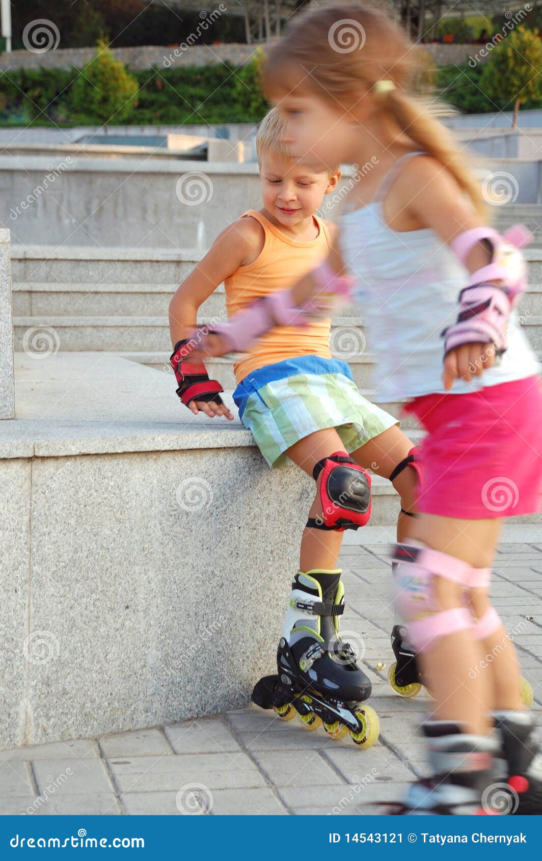 Rollerblading children. stock image. Image of pads, child - 14543121