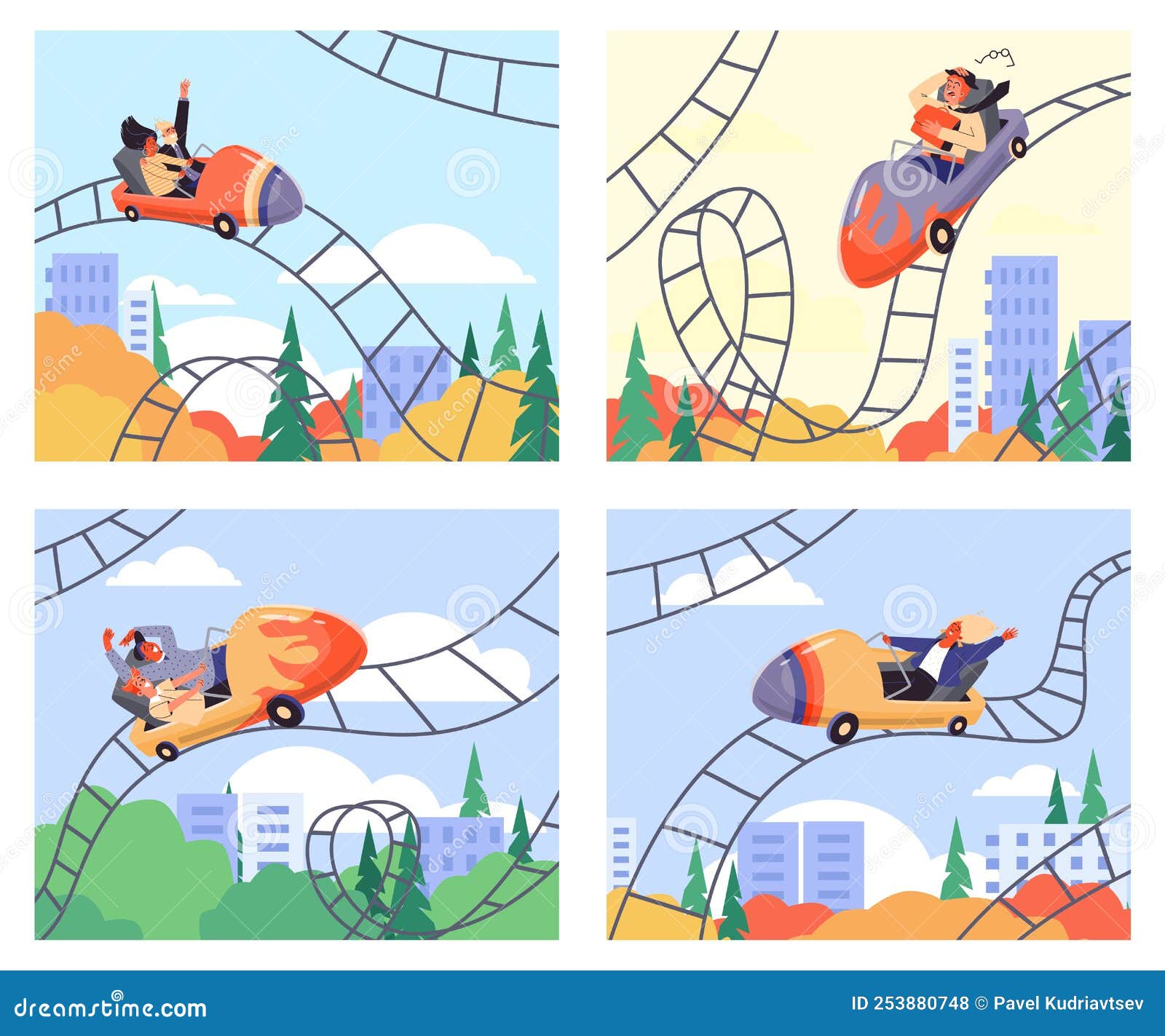 Rollercoaster Rides Banners or Posters Collection, Flat Vector ...