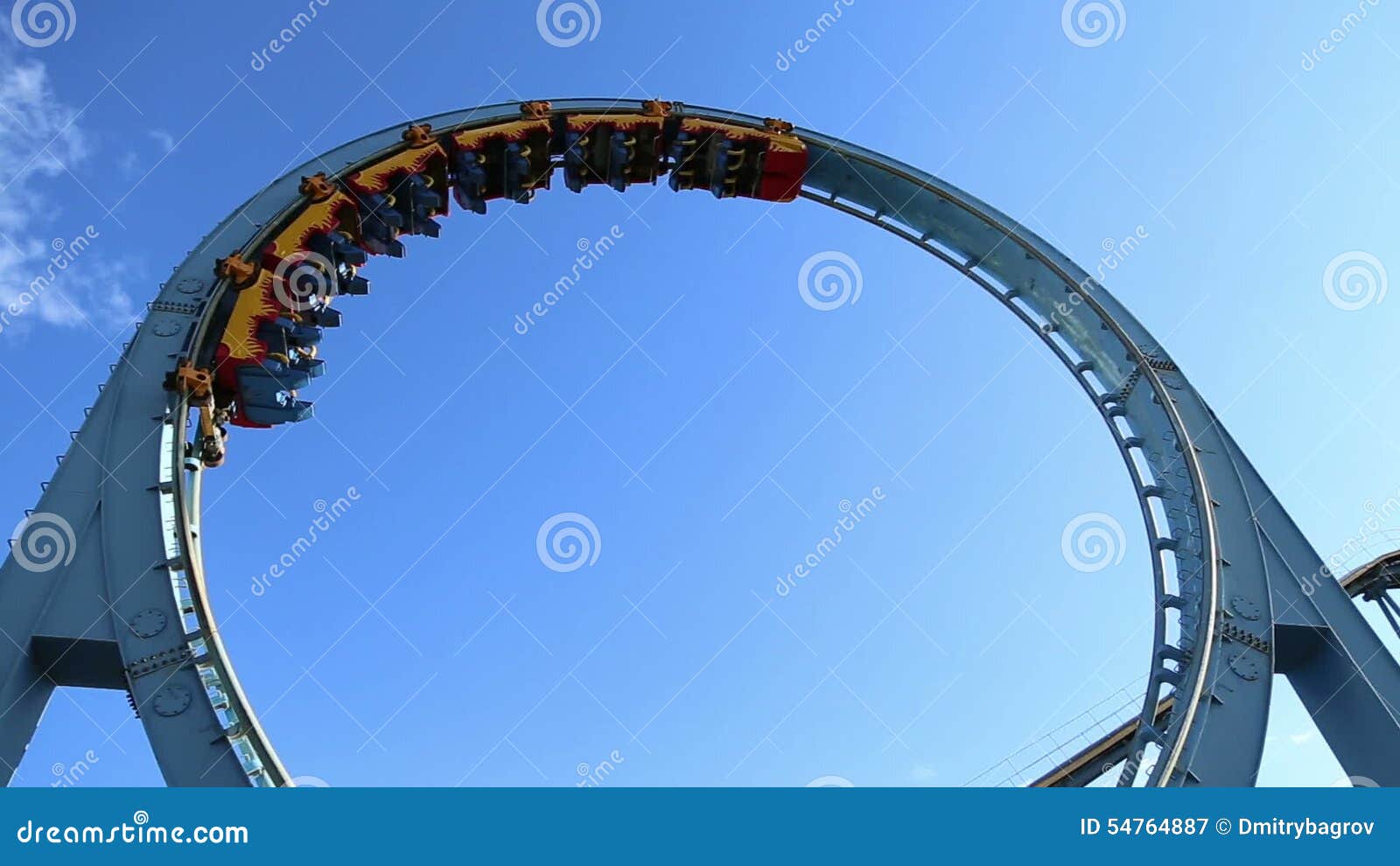 Rollercoaster Train is Moving Along the Loop Stock Video - Video of ...