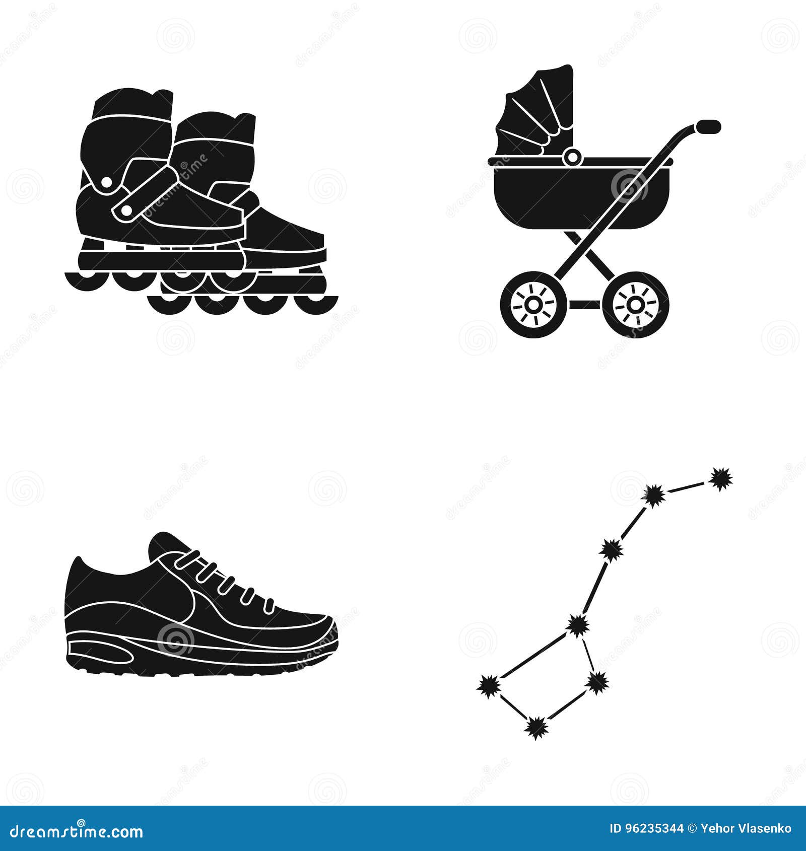 Rollers, Stroller and Other Web Icon in Black Style. Shoes ...