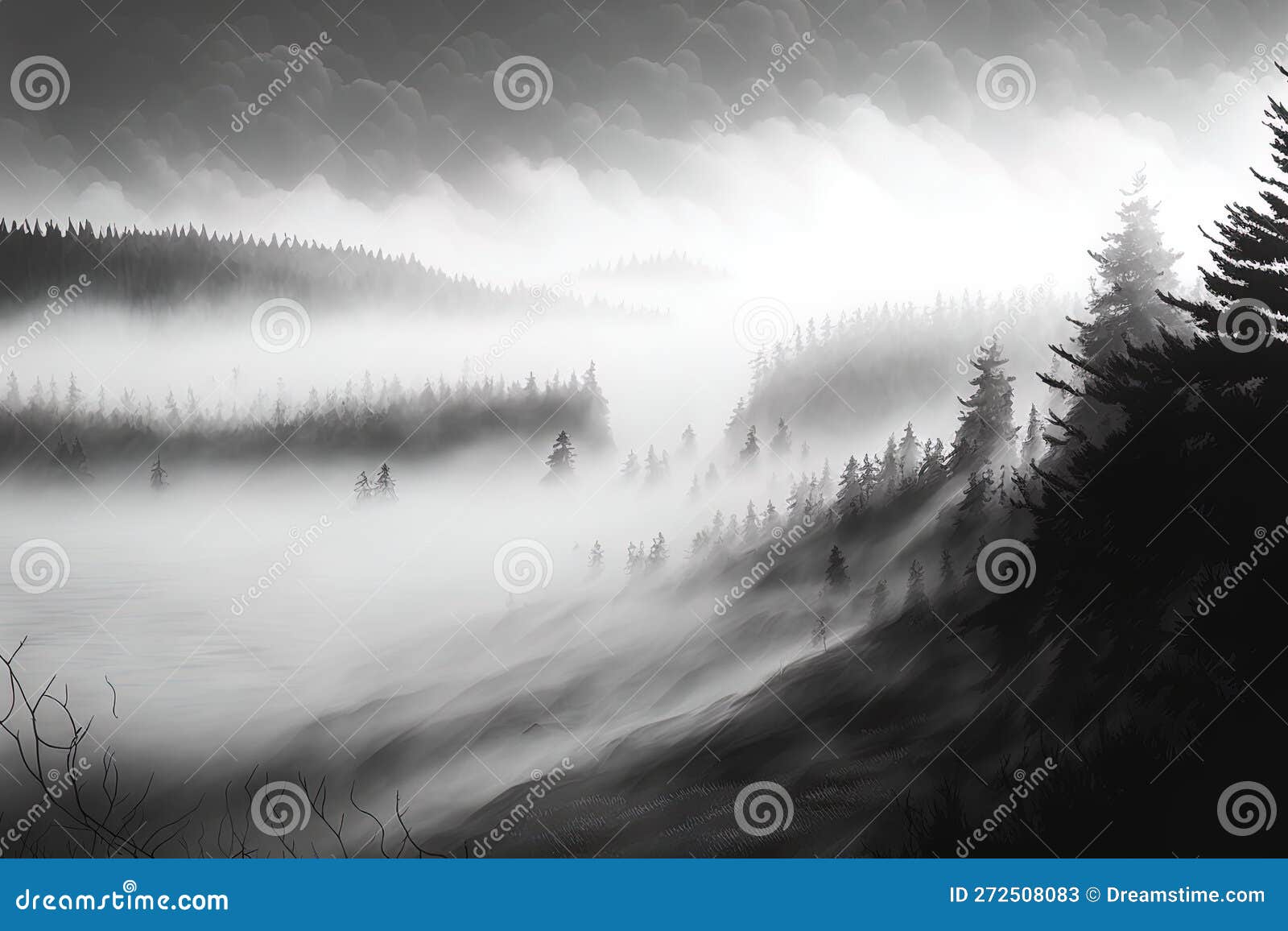 Rolling Billows of Low Fog in the Center Stock Illustration ...