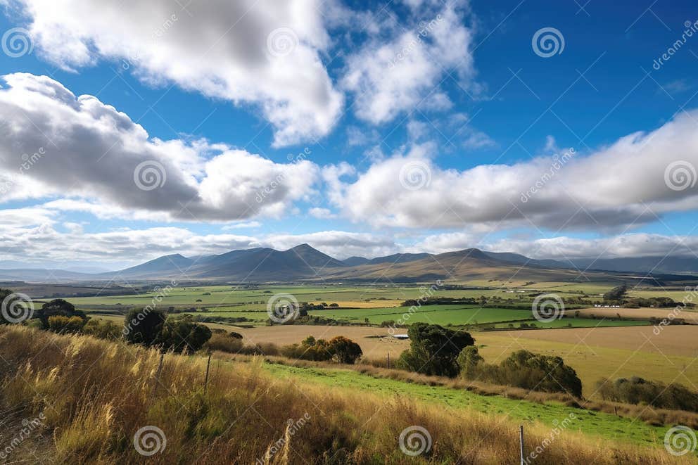 Rolling Countryside with Towering Range of Clouds and Blue Sky in the ...