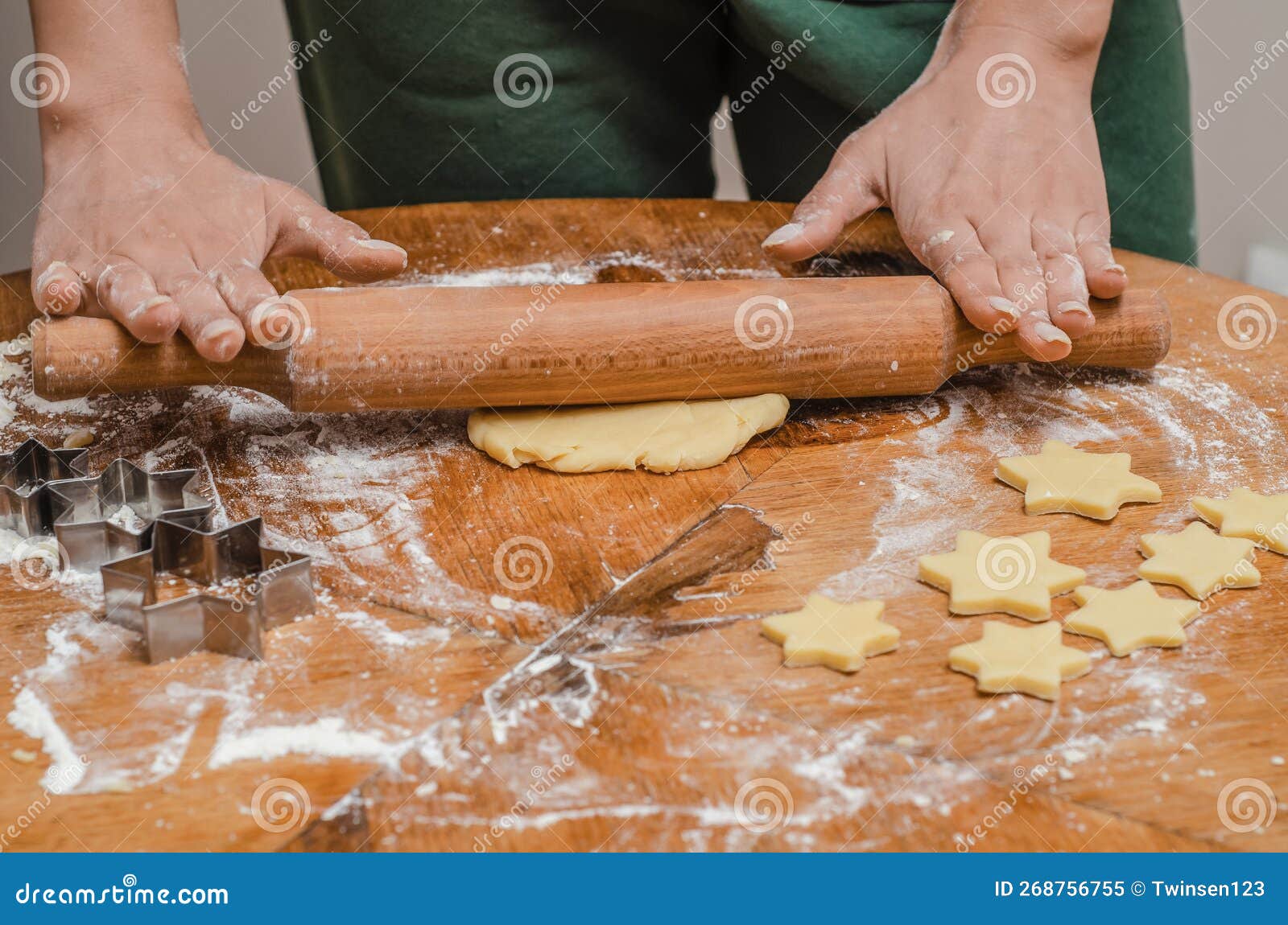 Rolling Dough for Sweet Biscuits in the Kitchen Stock Image - Image of ...